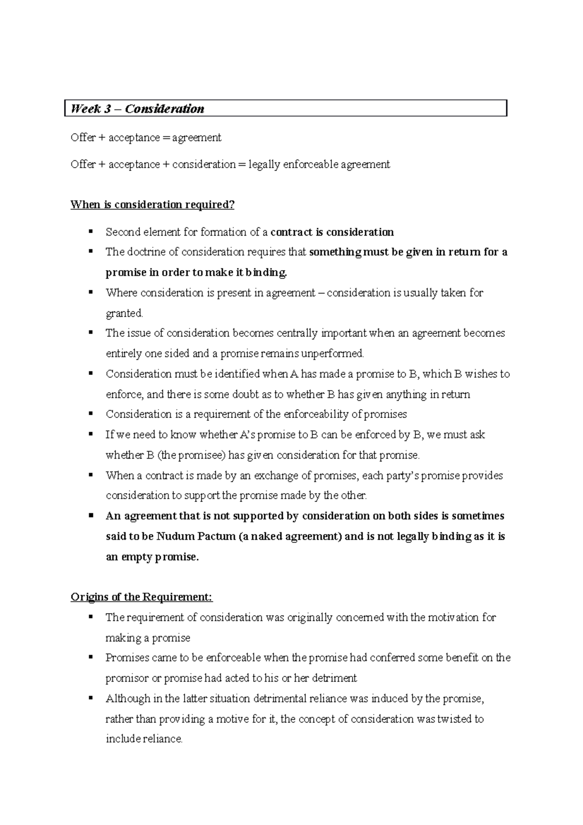 Contract Law Week 3 - IRAC - Week 3 Consideration Offer acceptance ...