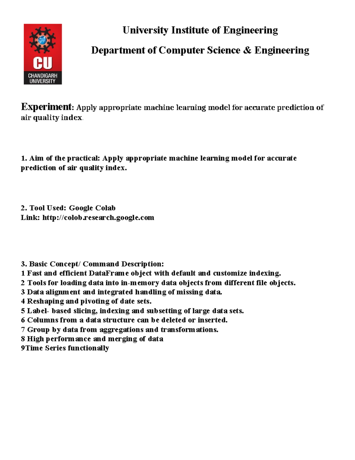 DT Practical 9 document - Department of Computer Science & Engineering Experiment: Apply - Studocu
