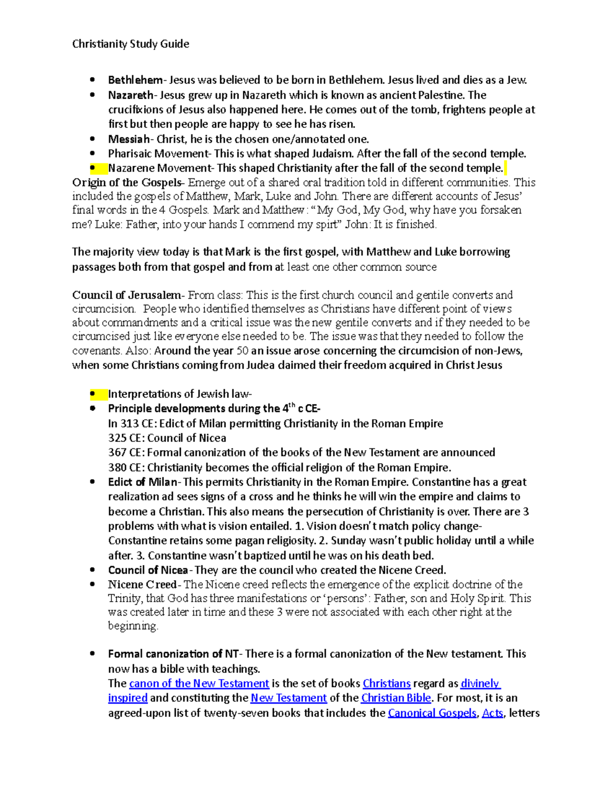 Christianity study Guide - Christianity Study Guide Bethlehem- Jesus ...