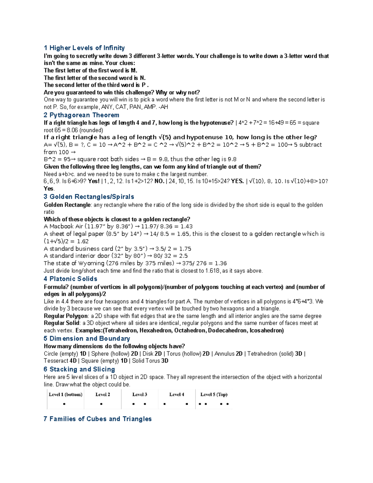 Exam 2 Notes - 1 Higher Levels of Infinity I’m going to secretly write ...
