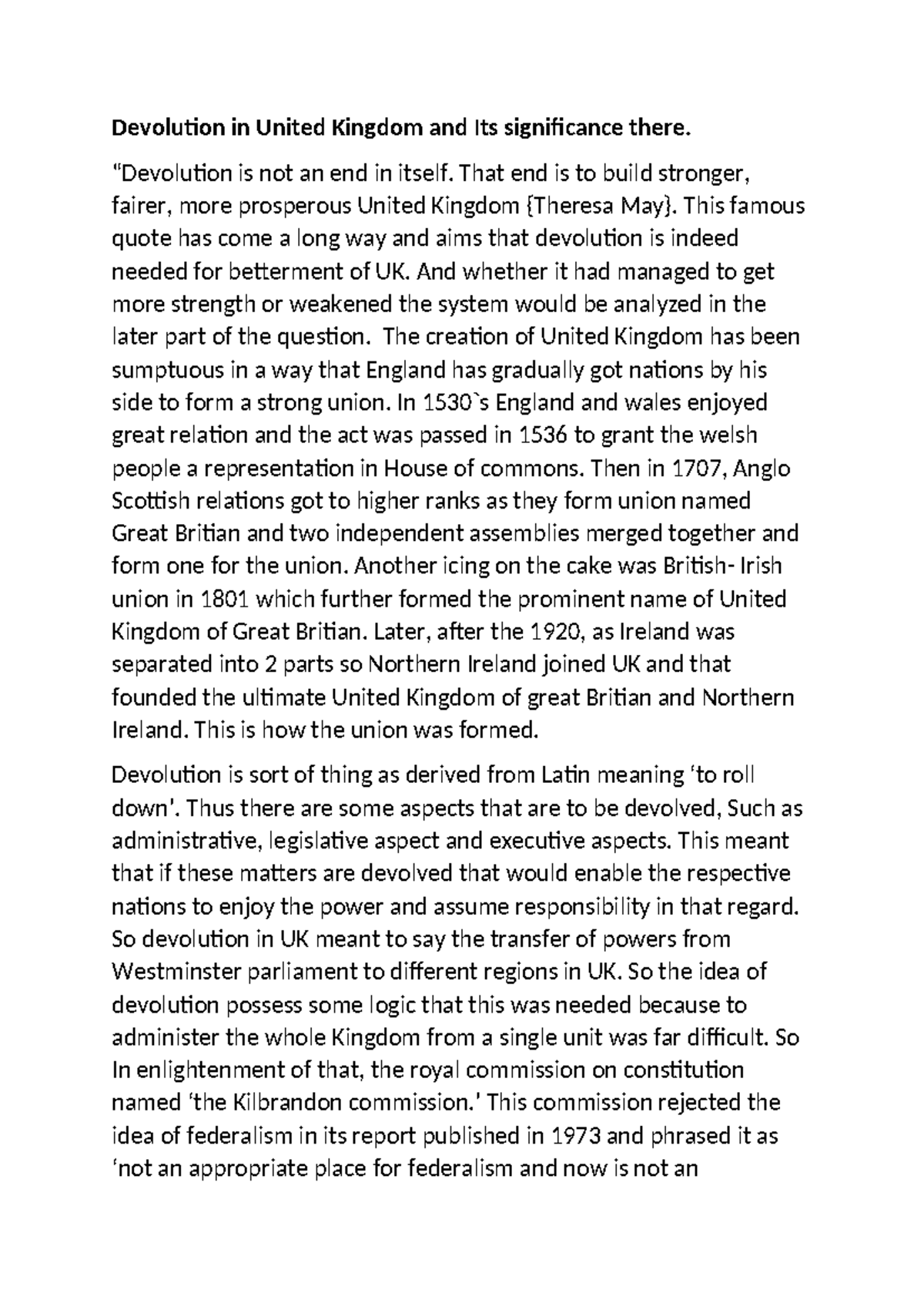 Devolution in United Kingdom and Its significance there - “Devolution ...