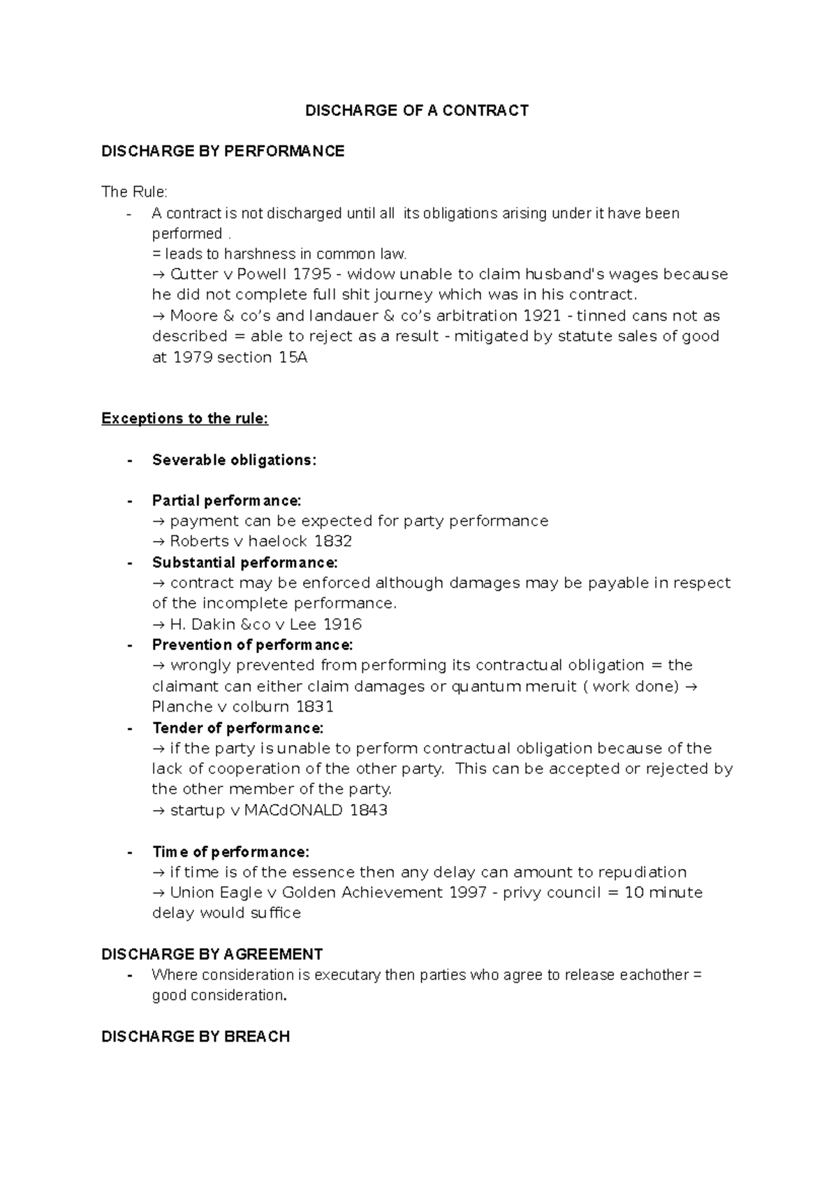 Discharge OF A Contract - DISCHARGE OF A CONTRACT DISCHARGE BY ...