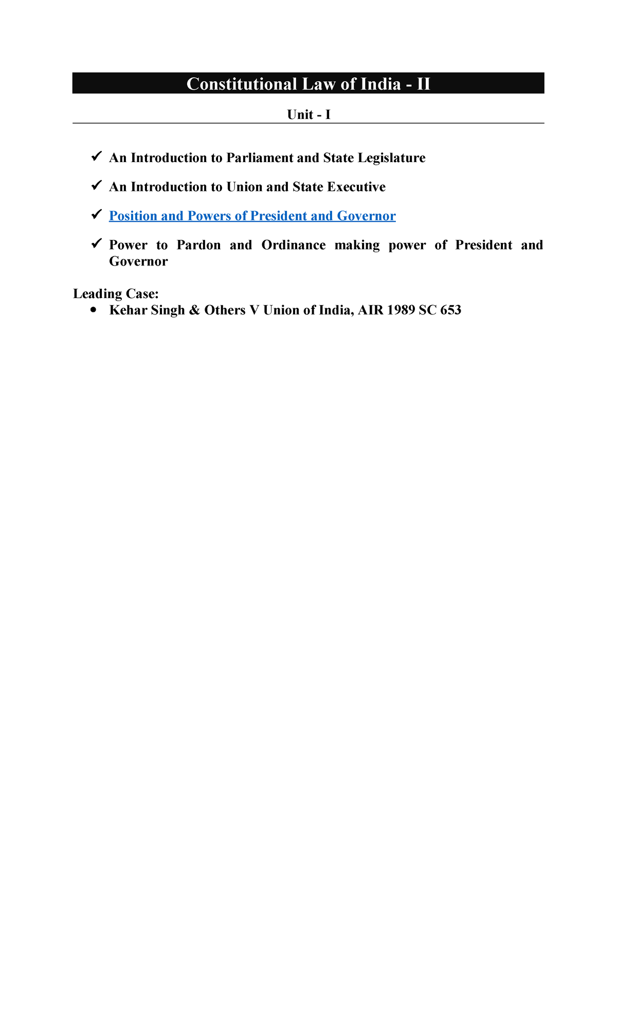 Constitutional Law of India - II, Unit - I - Constitutional Law of ...