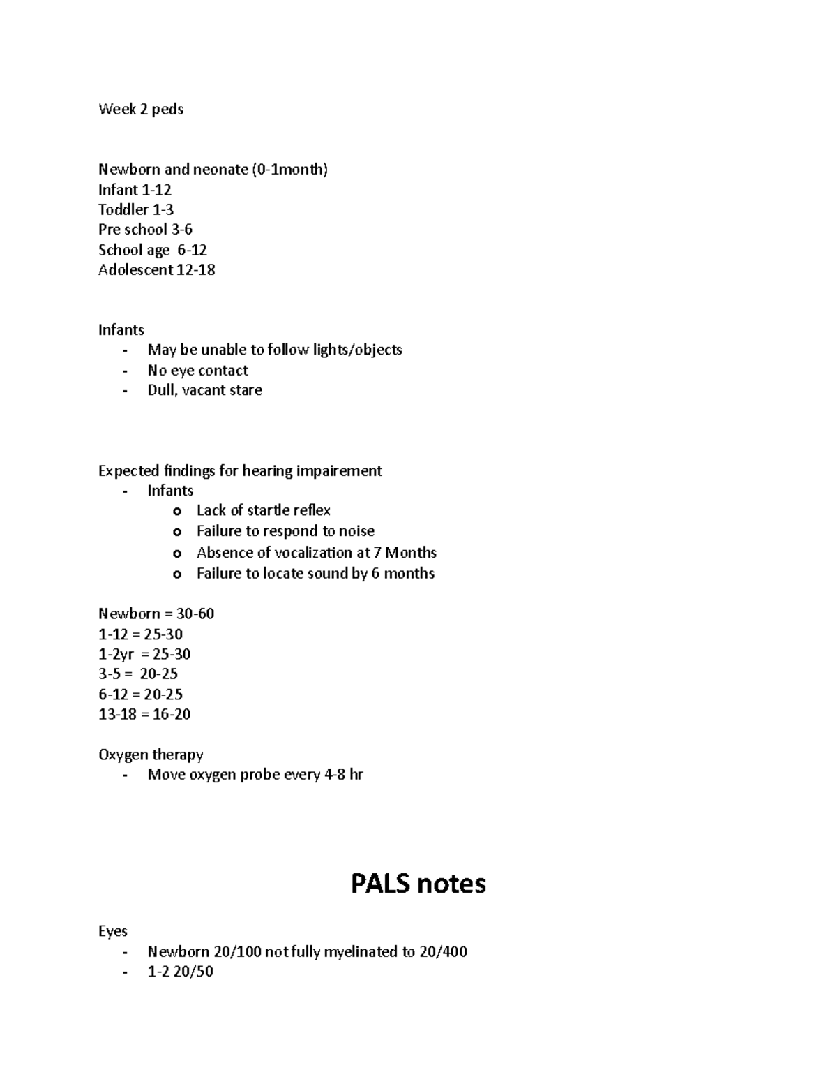 Week 2 peds - week 2 notes from pals tutoring and bakers class - Week 2 ...