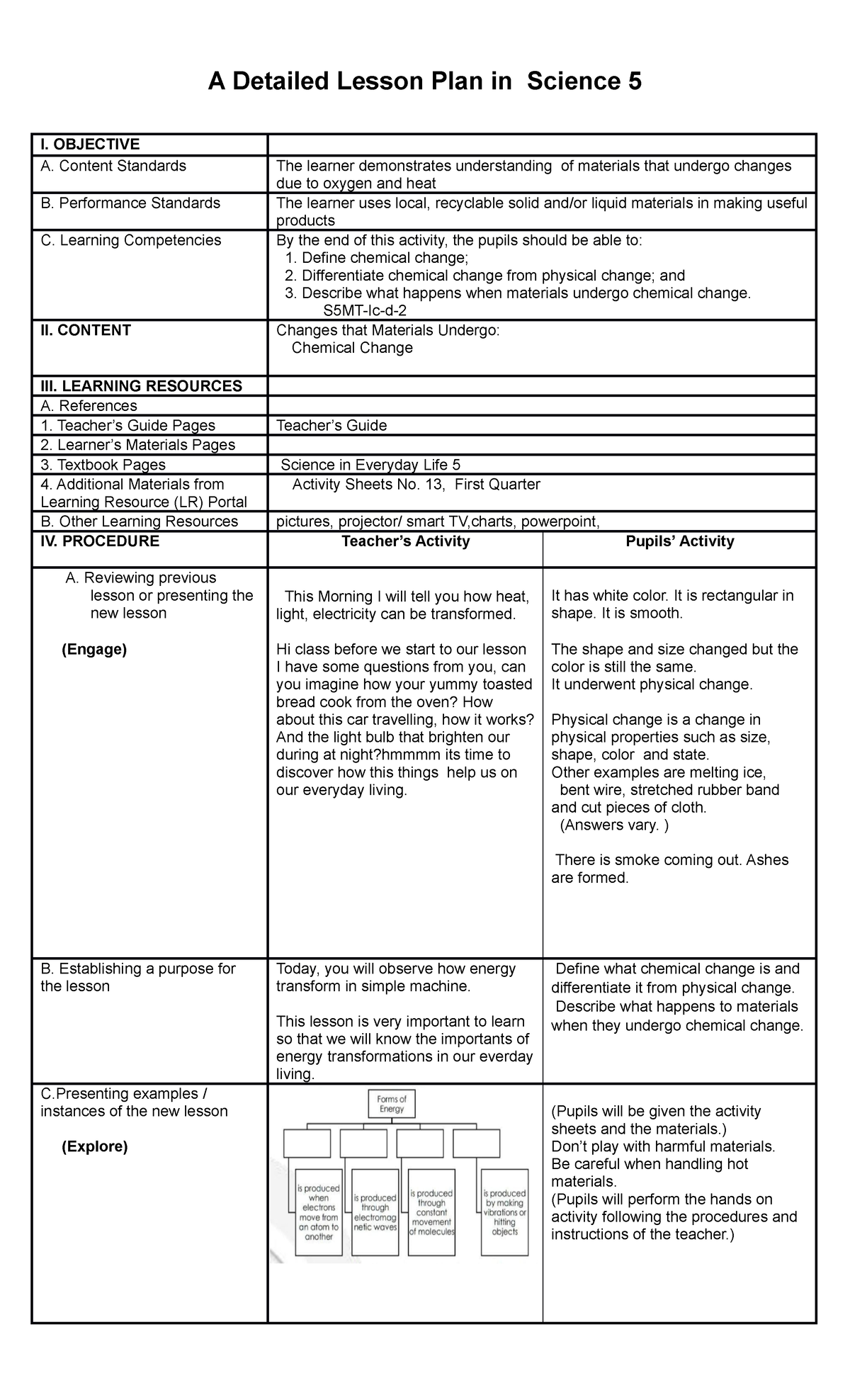 Lesson-Plan-Framework - A Detailed Lesson Plan in Science 5 I ...