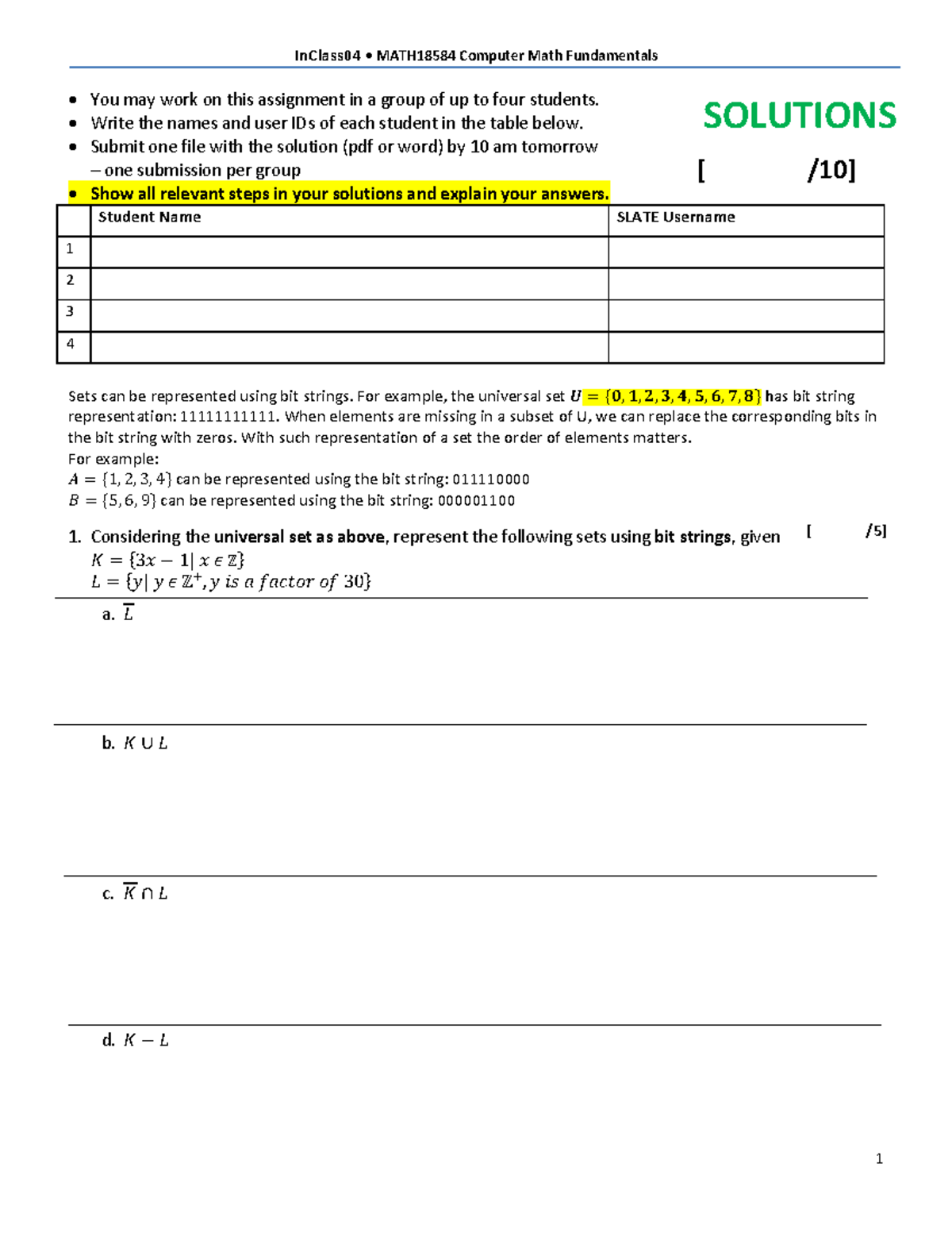 M2-MATH18584 In Class 04F - InClass04 • MATH18584 Computer Math Fundamentals 1 • You may work on ...