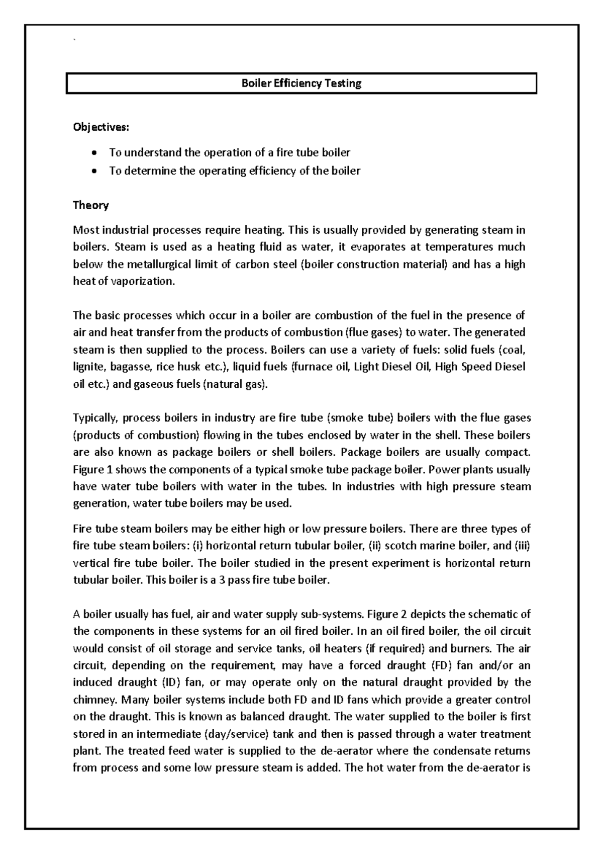 Boiler Efficiency Testing - Boiler Efficiency Testing Objectives: To ...