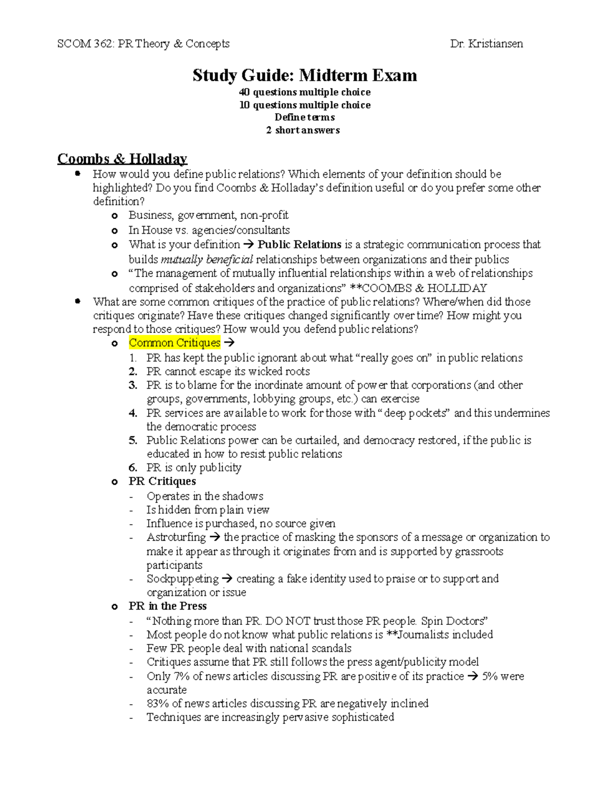 Midterm Study Guide Spring 2017 - SCOM 362: PR Theory & Concepts Dr ...