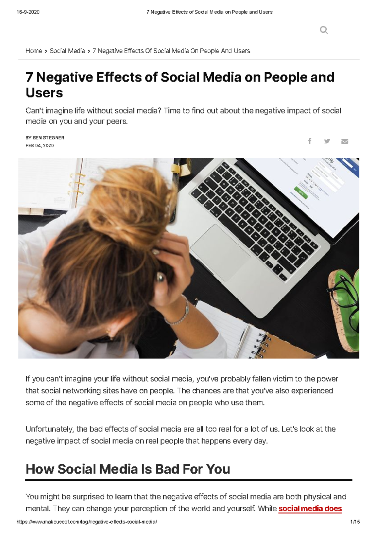 7 Negative Effects of Social Media on People and Users - BY BEN STEGNER ...