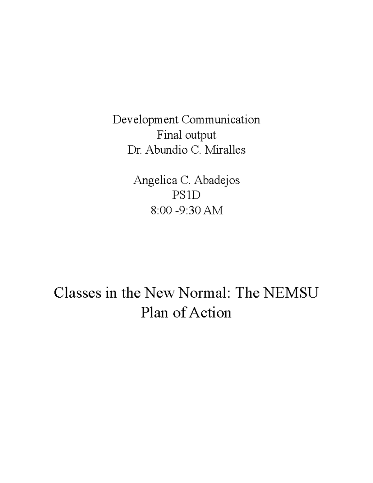 The NEMSU Plan of Action - Development Communication Final output Dr ...