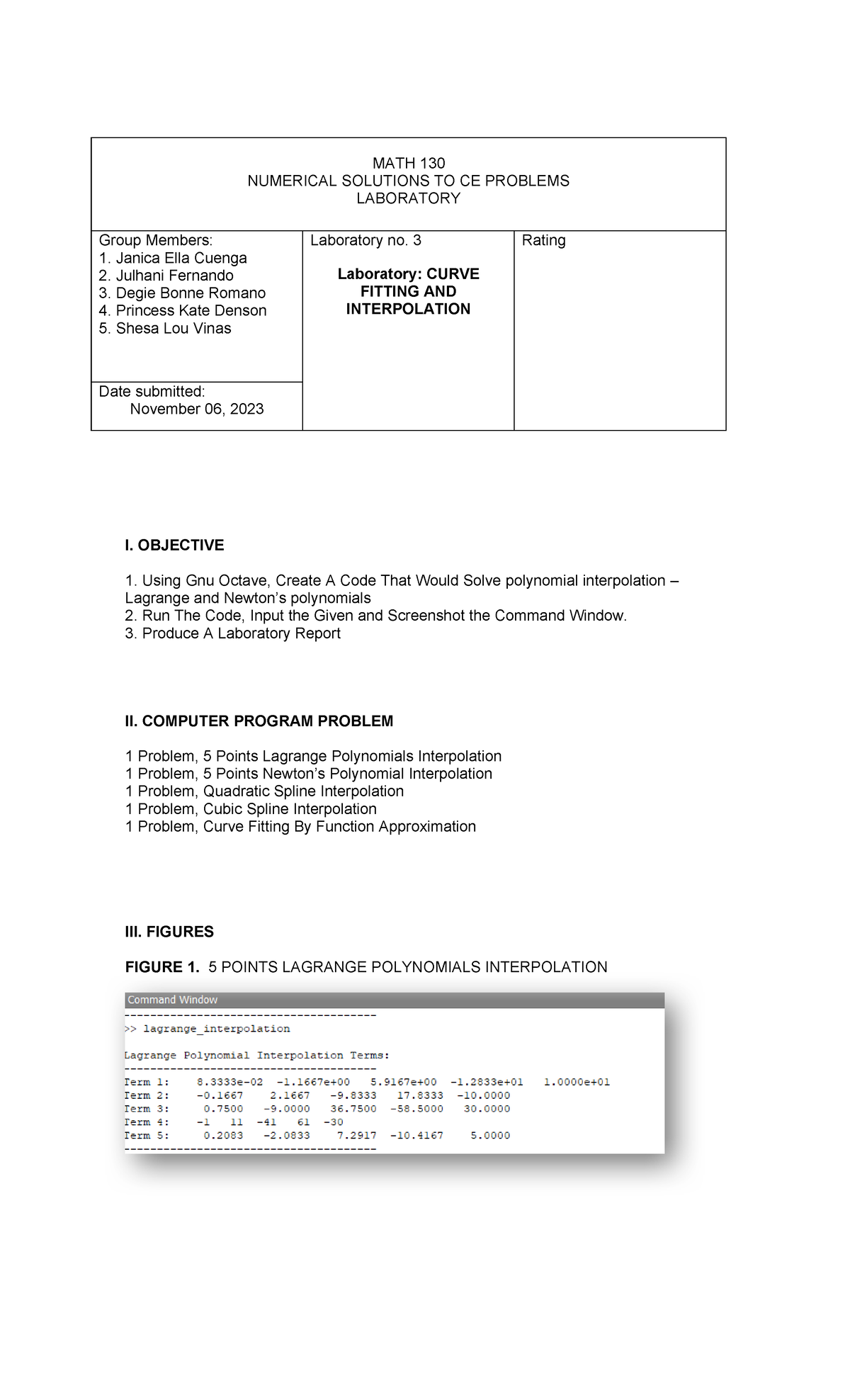 LAB 3 Numsol Final - ok study - I. OBJECTIVE Using Gnu Octave, Create A ...