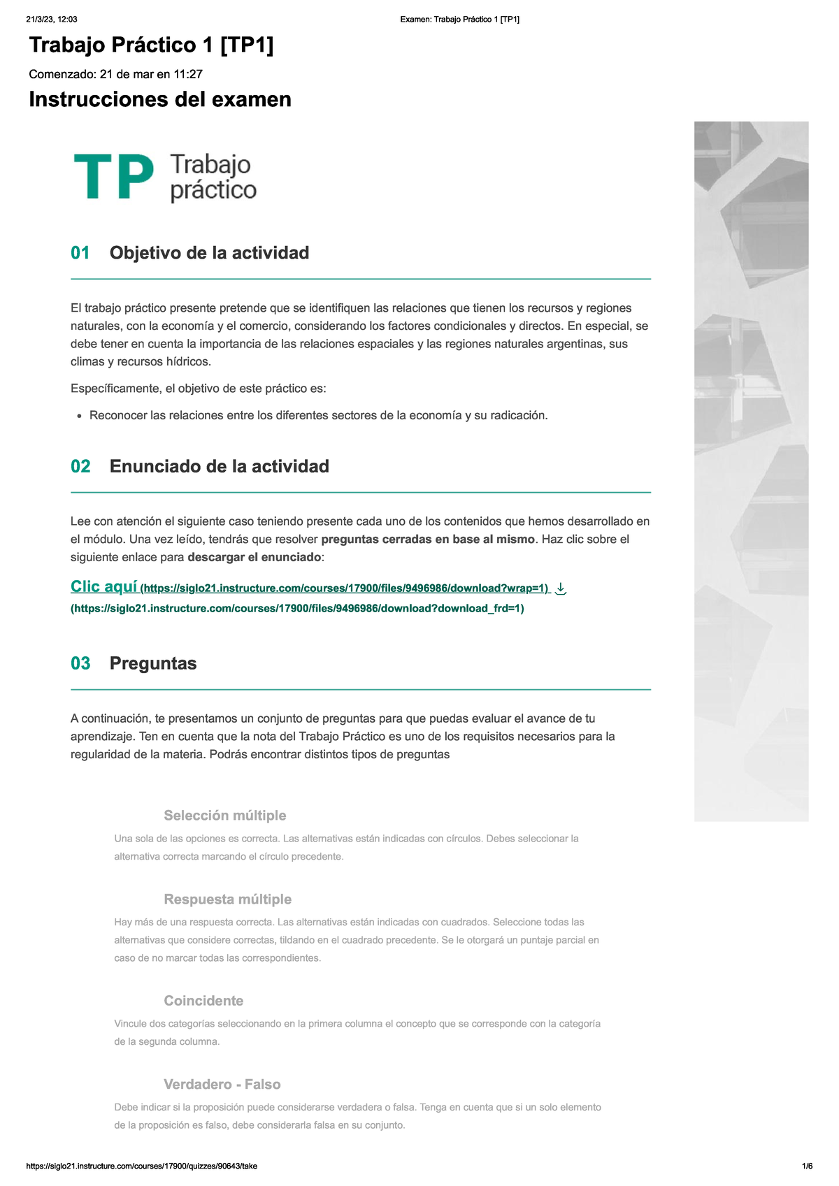 Examen Trabajo Práctico 1 [TP1] - ! ! ! "# $! %% - Studocu