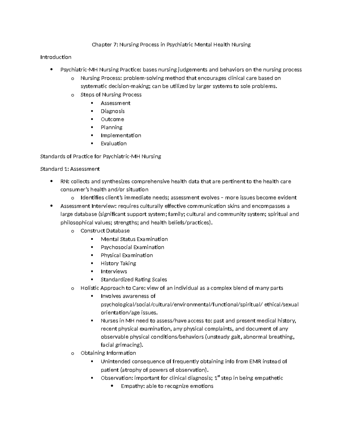 Chapter 7 - READ all notes - Chapter 7: Nursing Process in Psychiatric ...