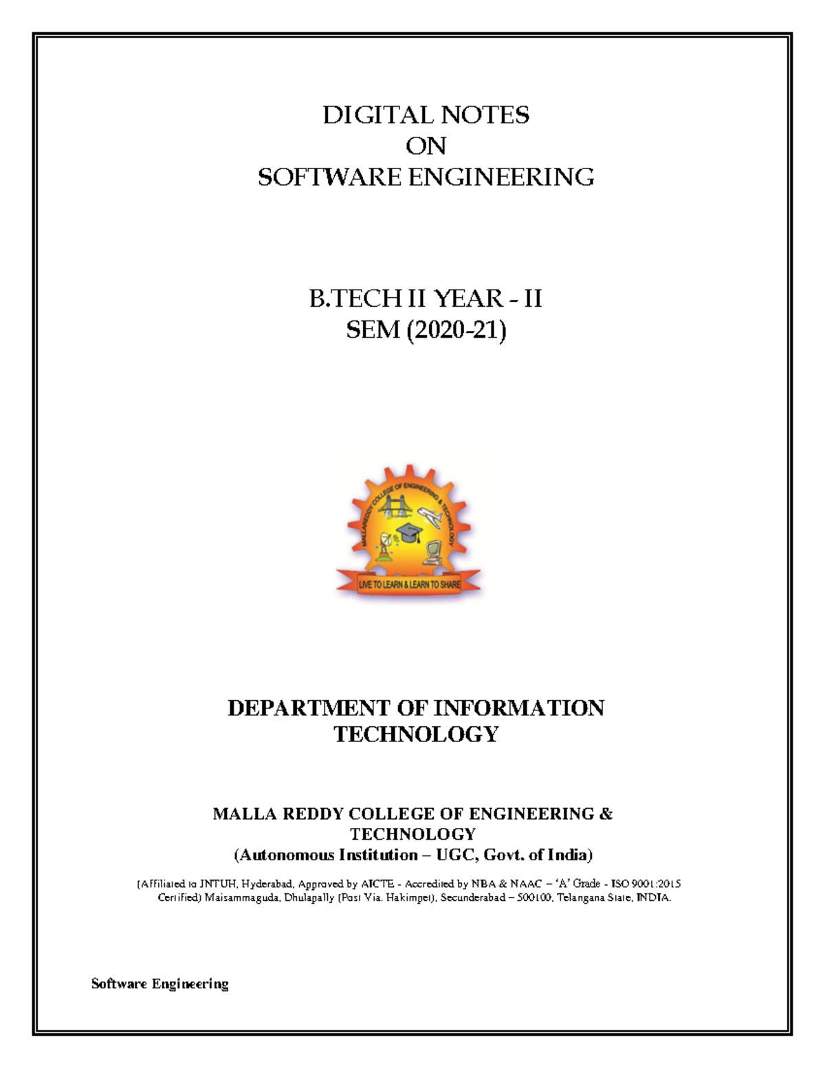 Software engineering (r18a0511) - Software Engineering DIGITAL NOTES ON ...
