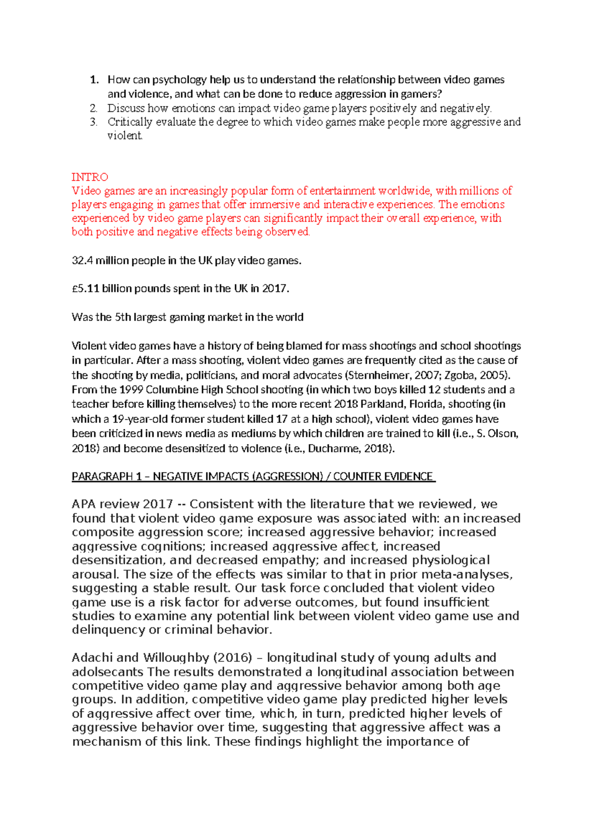 Video games essay plan - How can psychology help us to understand the ...