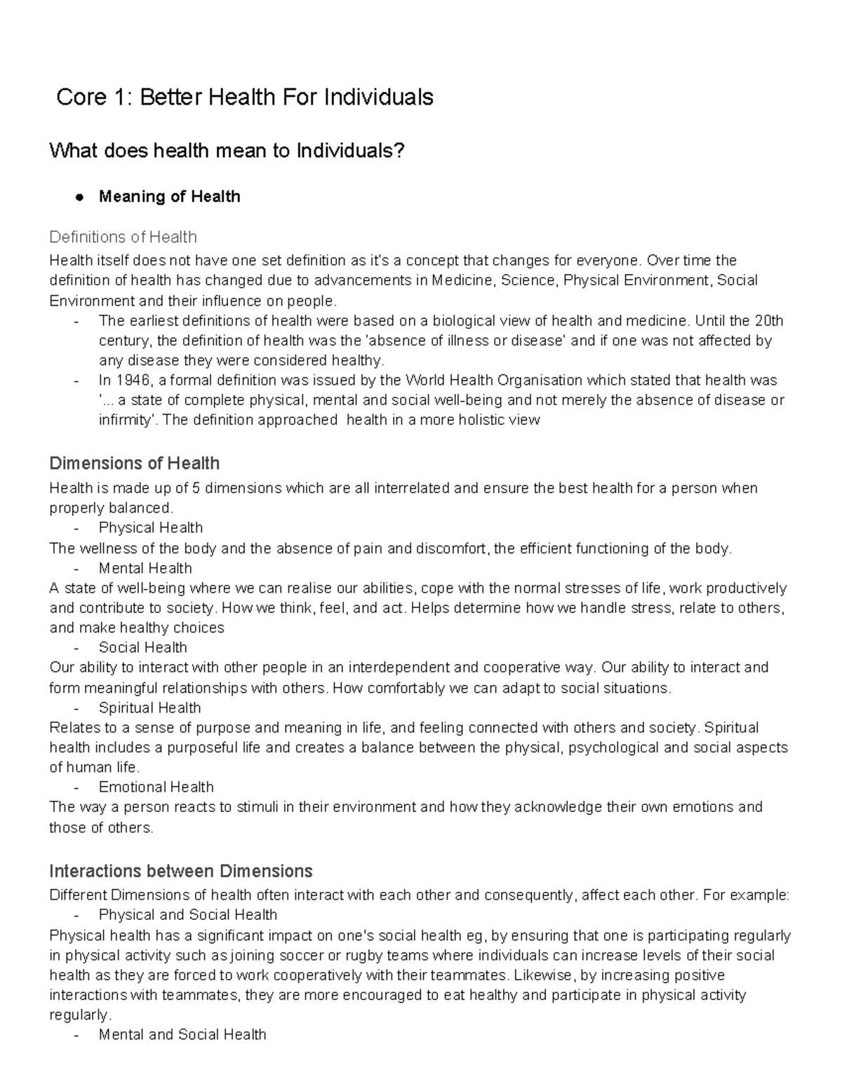 Pdhpe Notes Prelim - Core 1: Better Health For Individuals What does ...