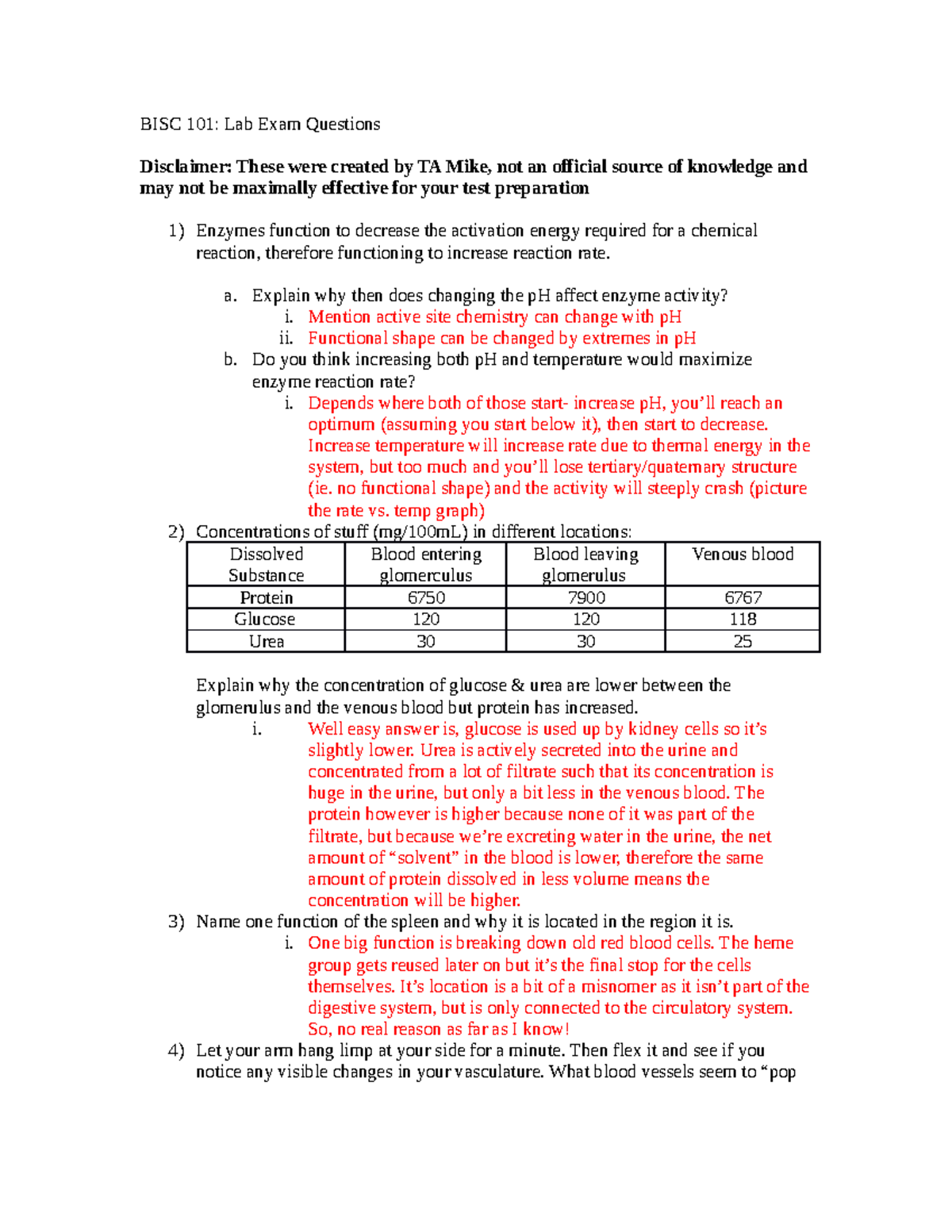 Lab Exam Practice Answers BISC 101 Lab Exam Questions Disclaimer