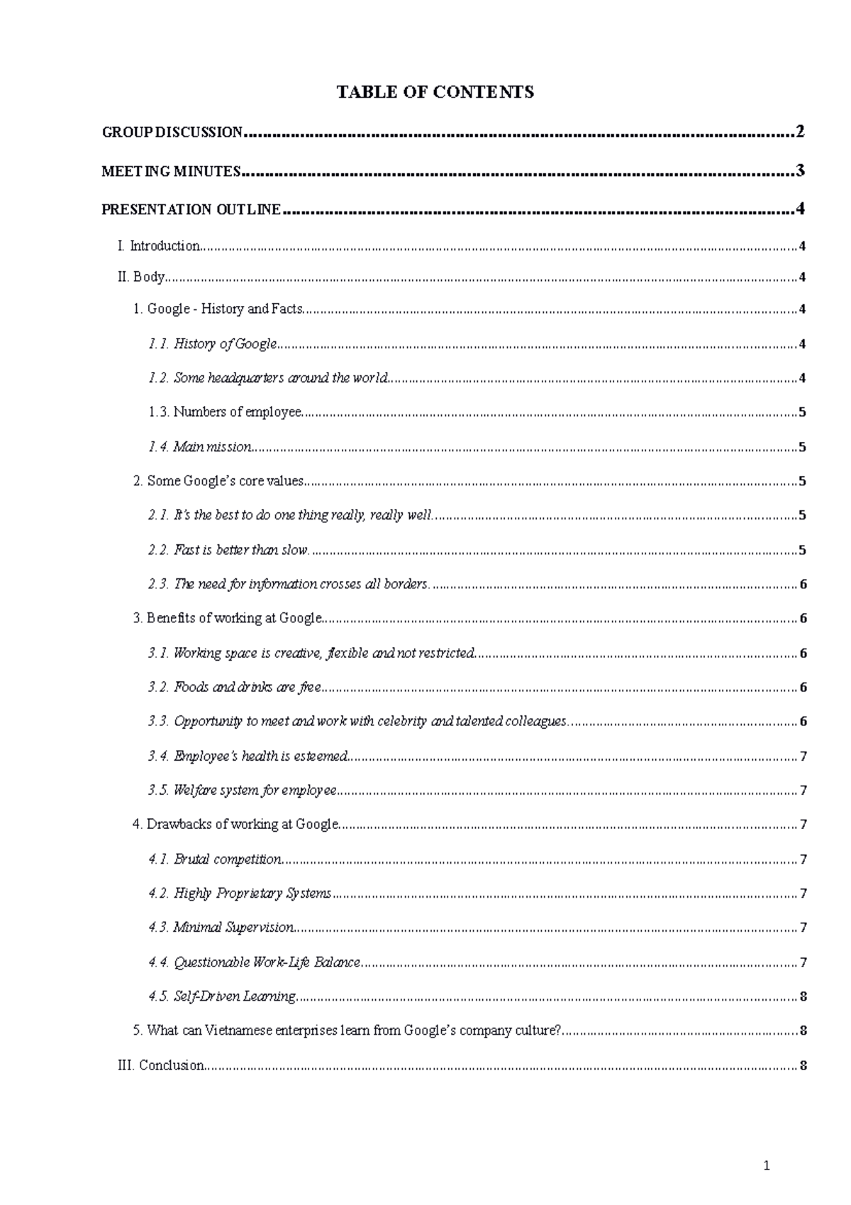 Completion English 1 - TABLE OF CONTENTS GROUP - Studocu