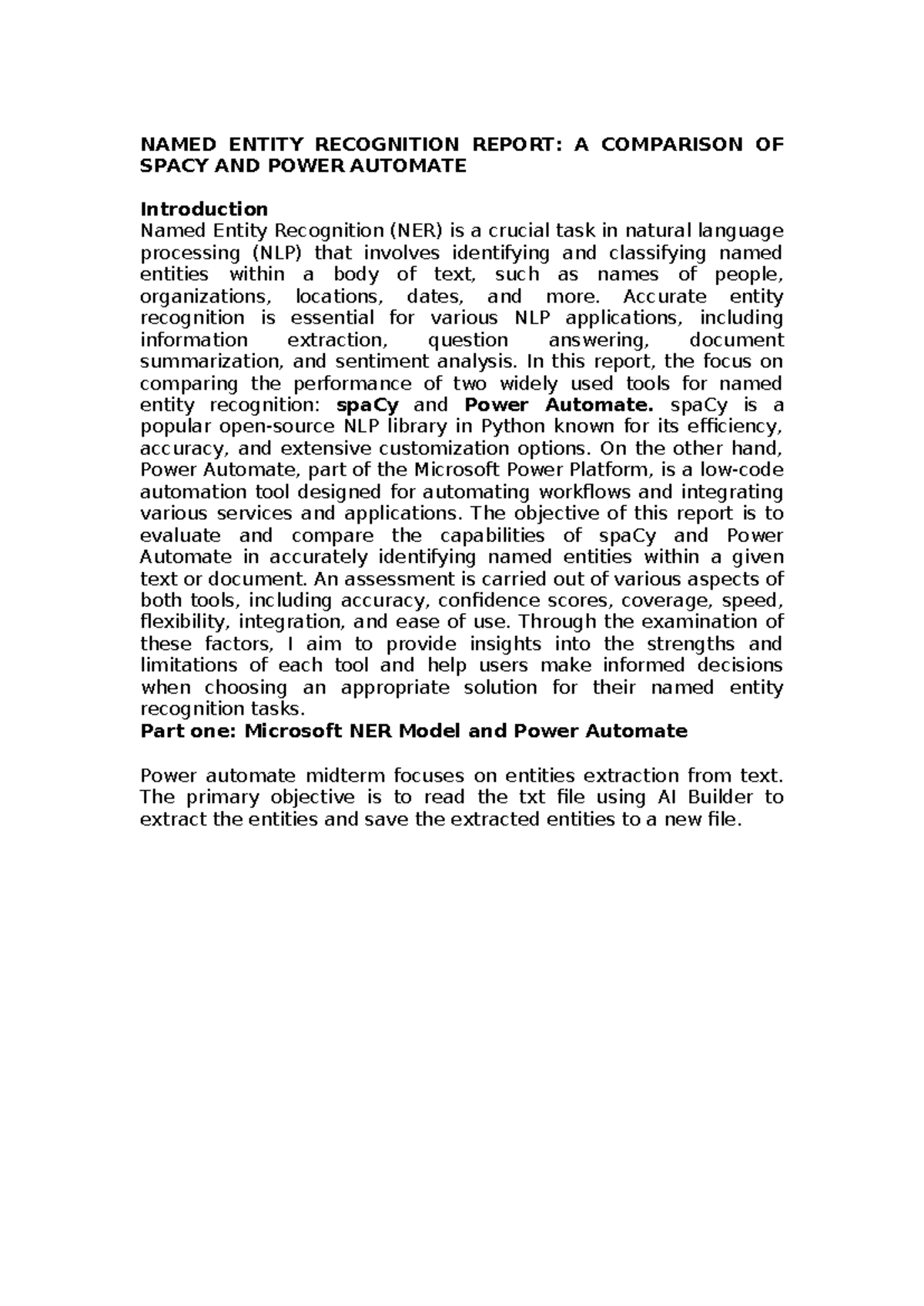 Named Entity Recognition Report - NAMED ENTITY RECOGNITION REPORT: A ...