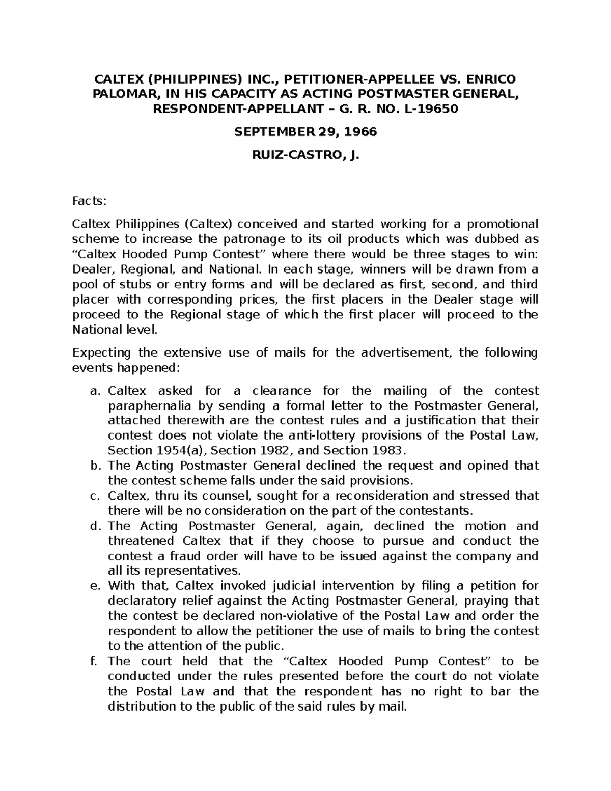 Case Digest on Caltex vs Palomar (Statutory Construction) - CALTEX (PHILIPPINES) INC., - Studocu