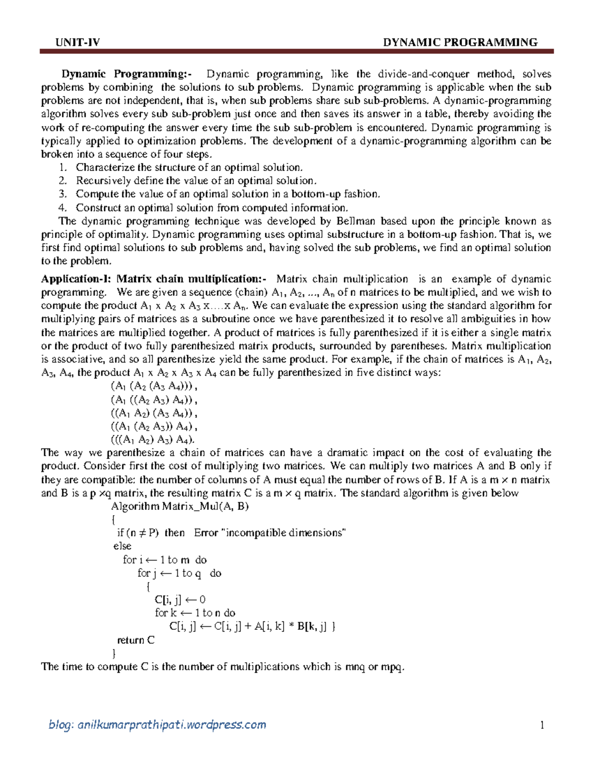 Daaunit-iv2 - Dynamic programming - Dynamic Programming:- Dynamic programming, like the - Studocu