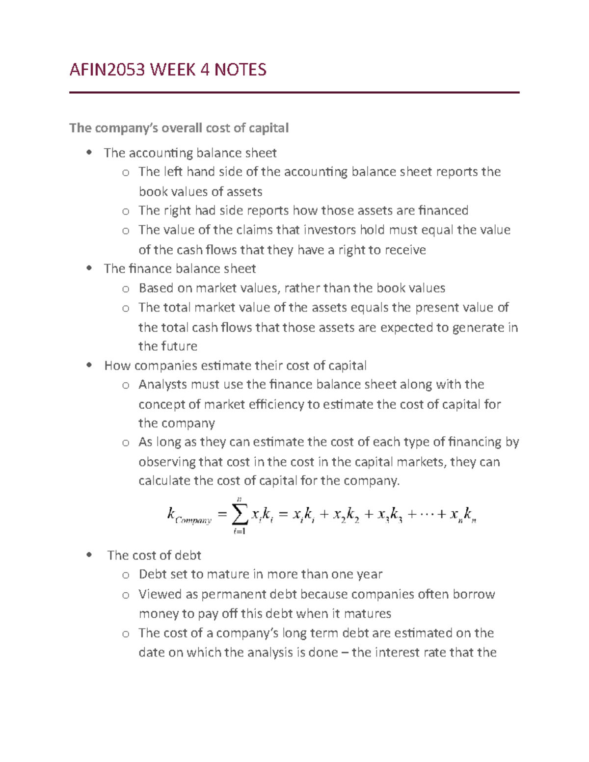 AFIN2053 WEEK 4 Notes - AFIN2053 WEEK 4 NOTES The company’s overall ...