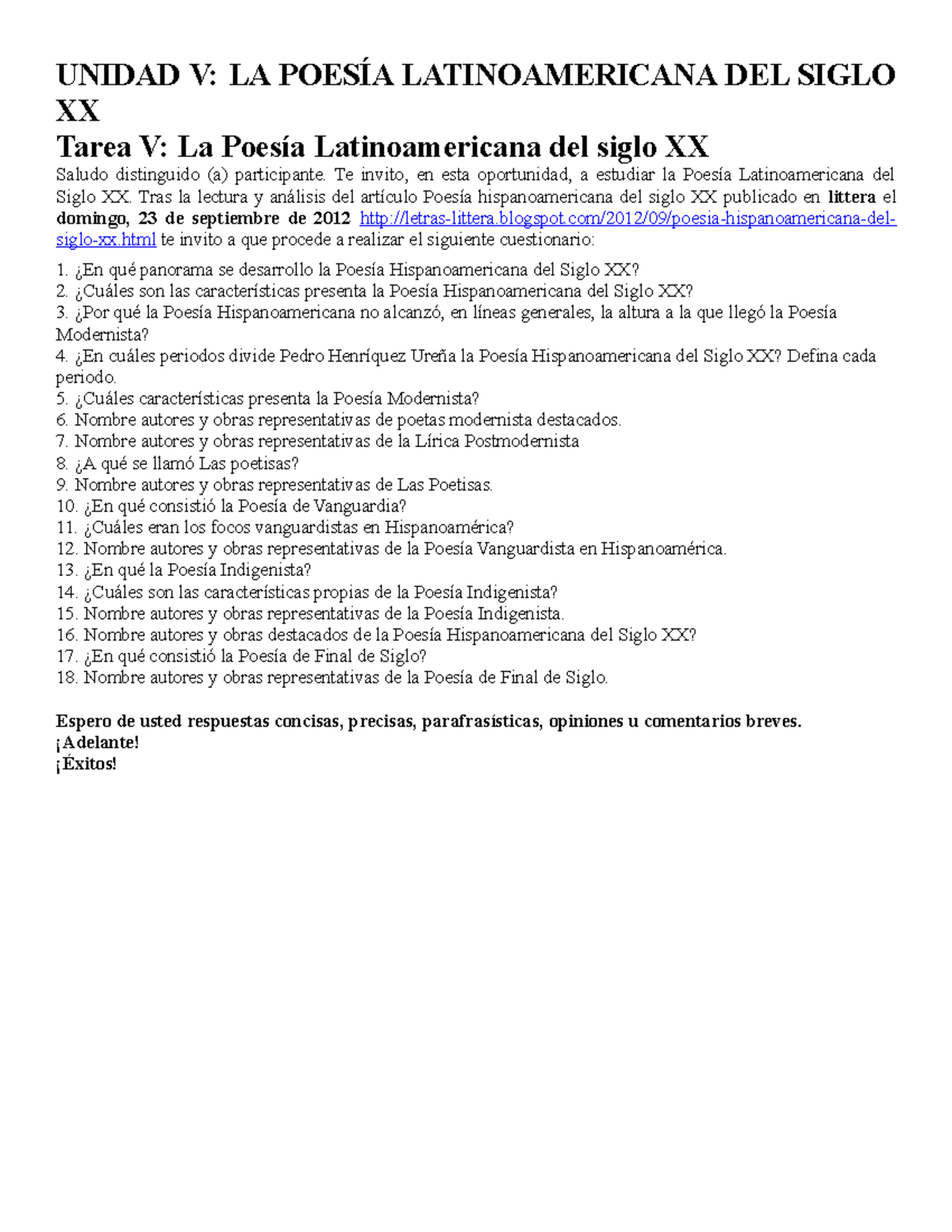 Unidad V. L A Poesía Latinoamericana DEL Siglo XX - UNIDAD V: LA POESÍA ...