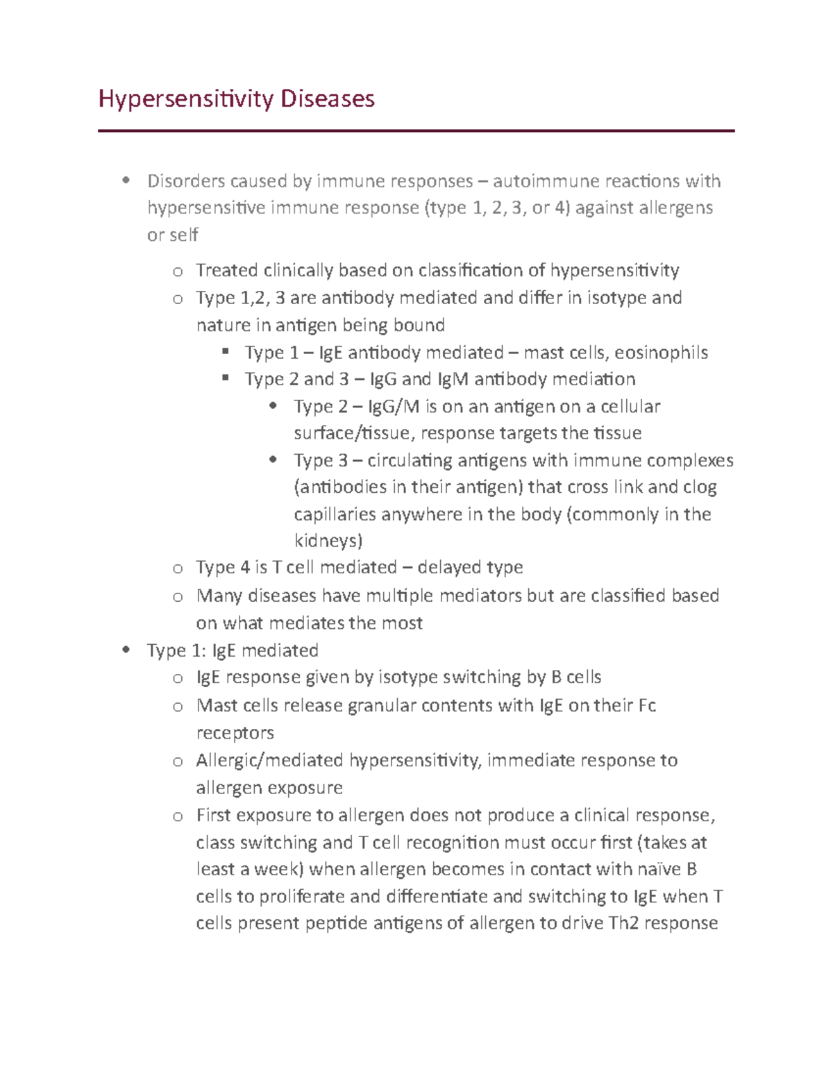Hypersensitivity Diseases - Studocu