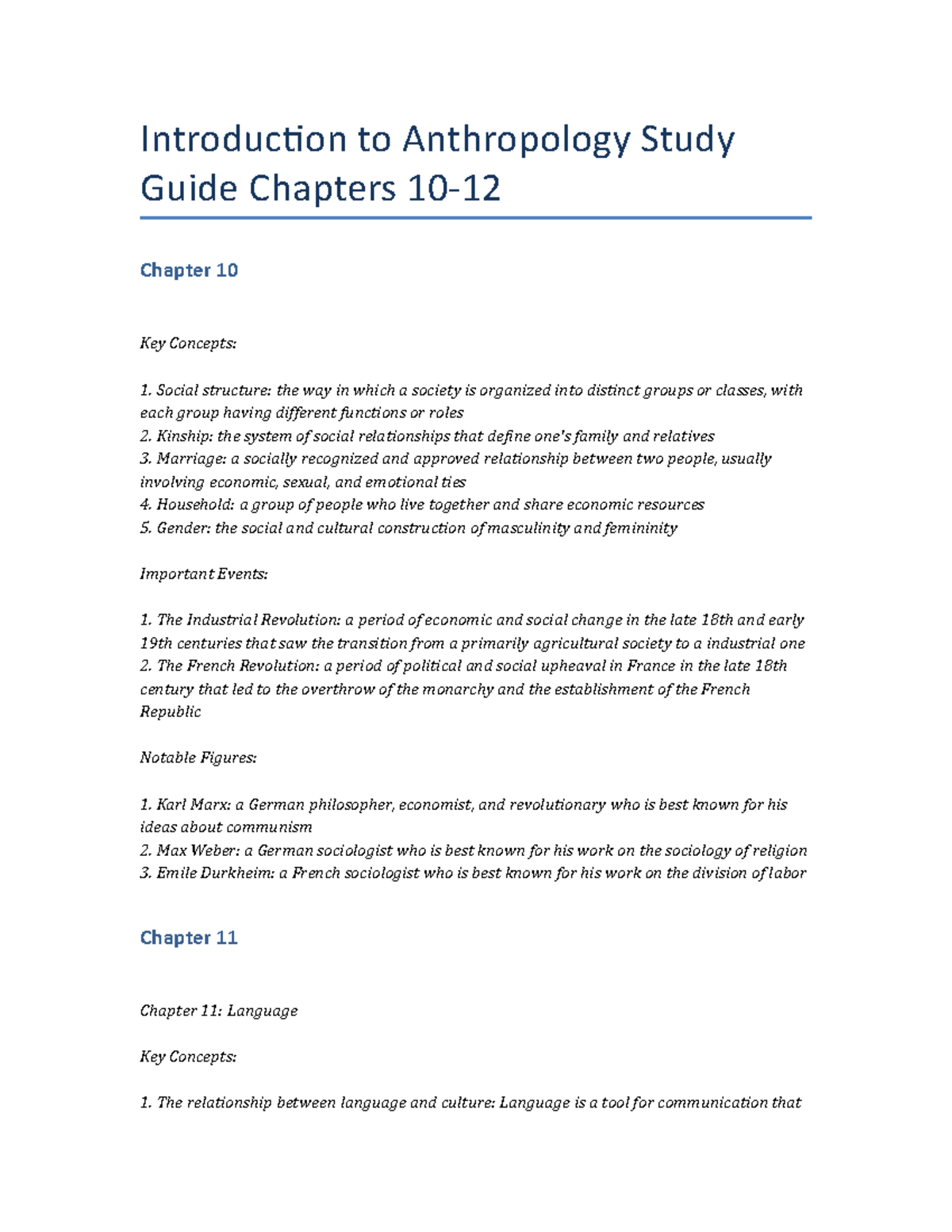 Introduction to Anthropology Study Guide Chapters 10-12 - Introduction to Anthropology Study ...