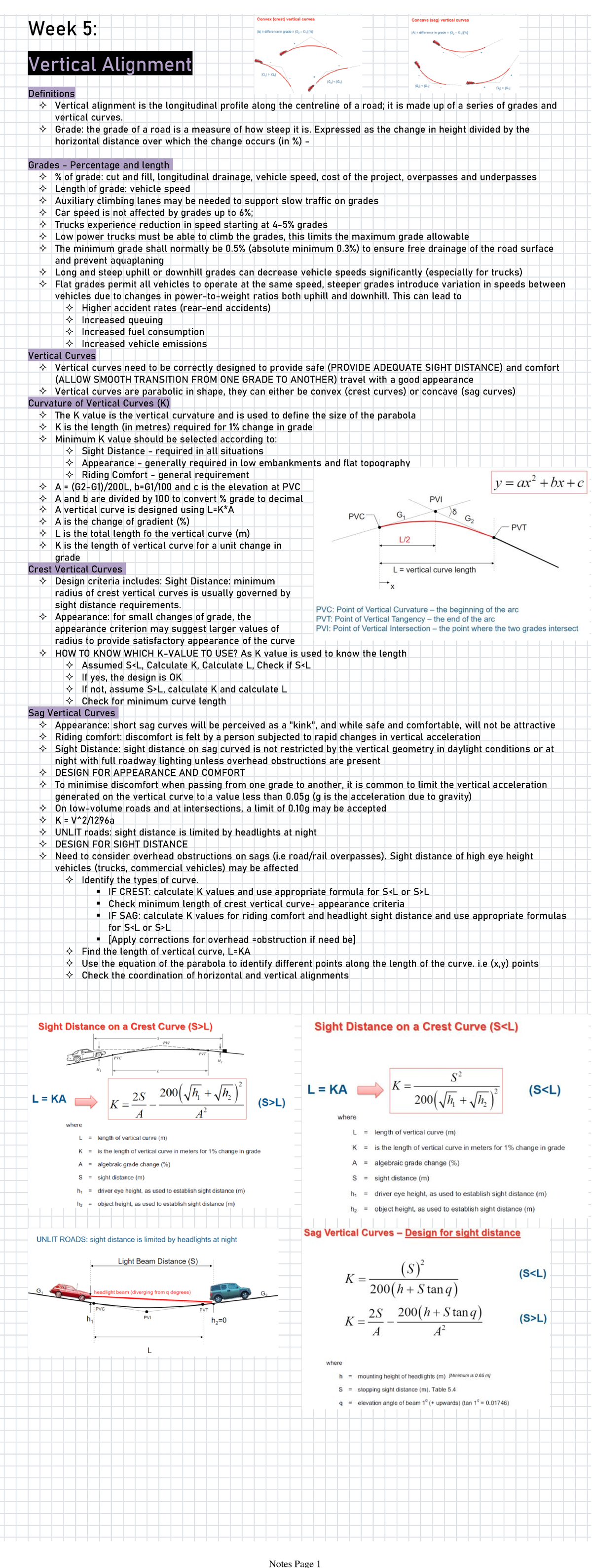 Transport Eng Notes W5 - Vertical Alignment Definitions Vertical ...