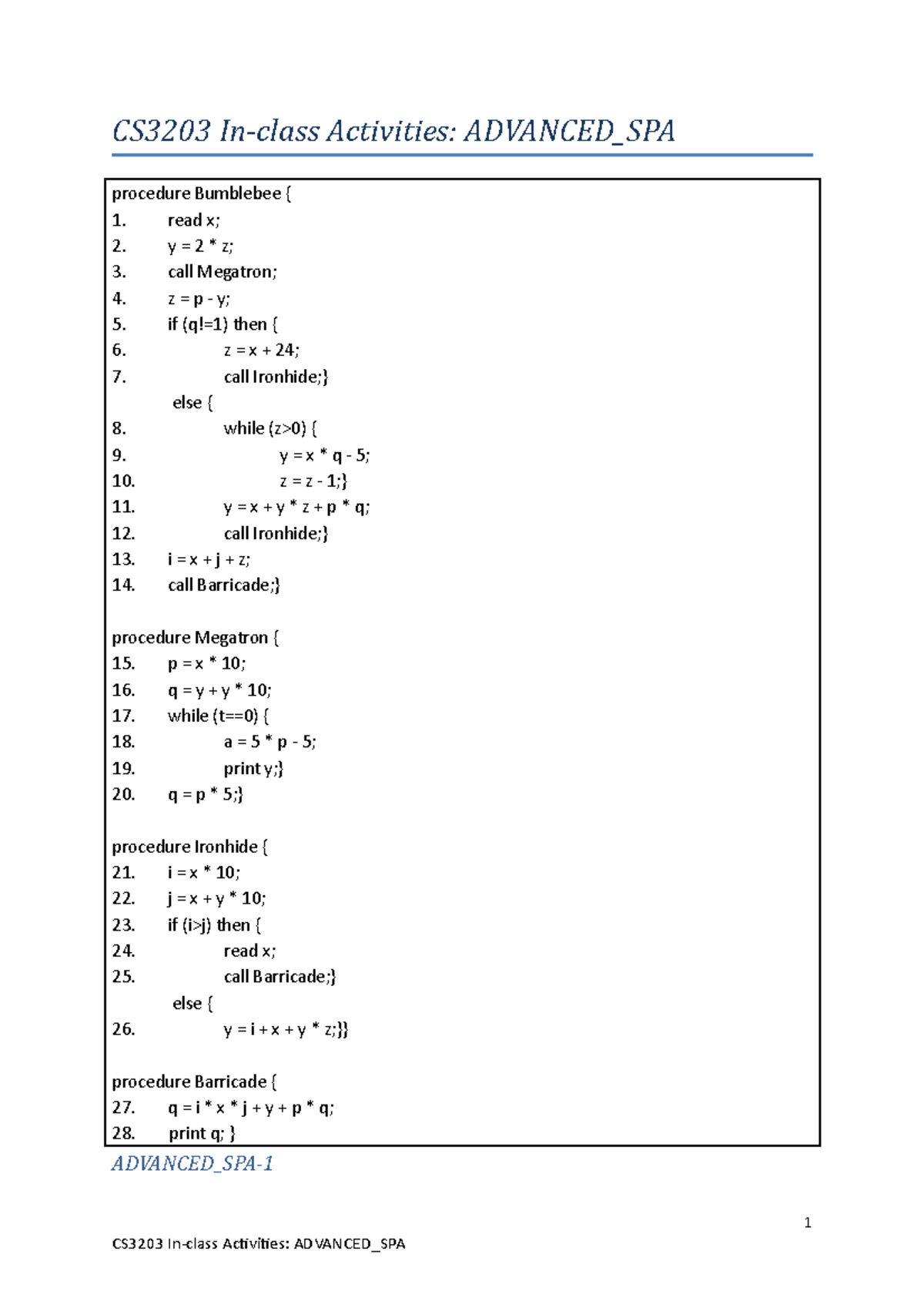 Advanced SPA in-class activities - CS3203 - NUS - Studocu