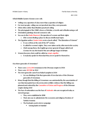 Middle Eastern History- ASH 1044- Week 4-6 Notes - Middle Eastern ...