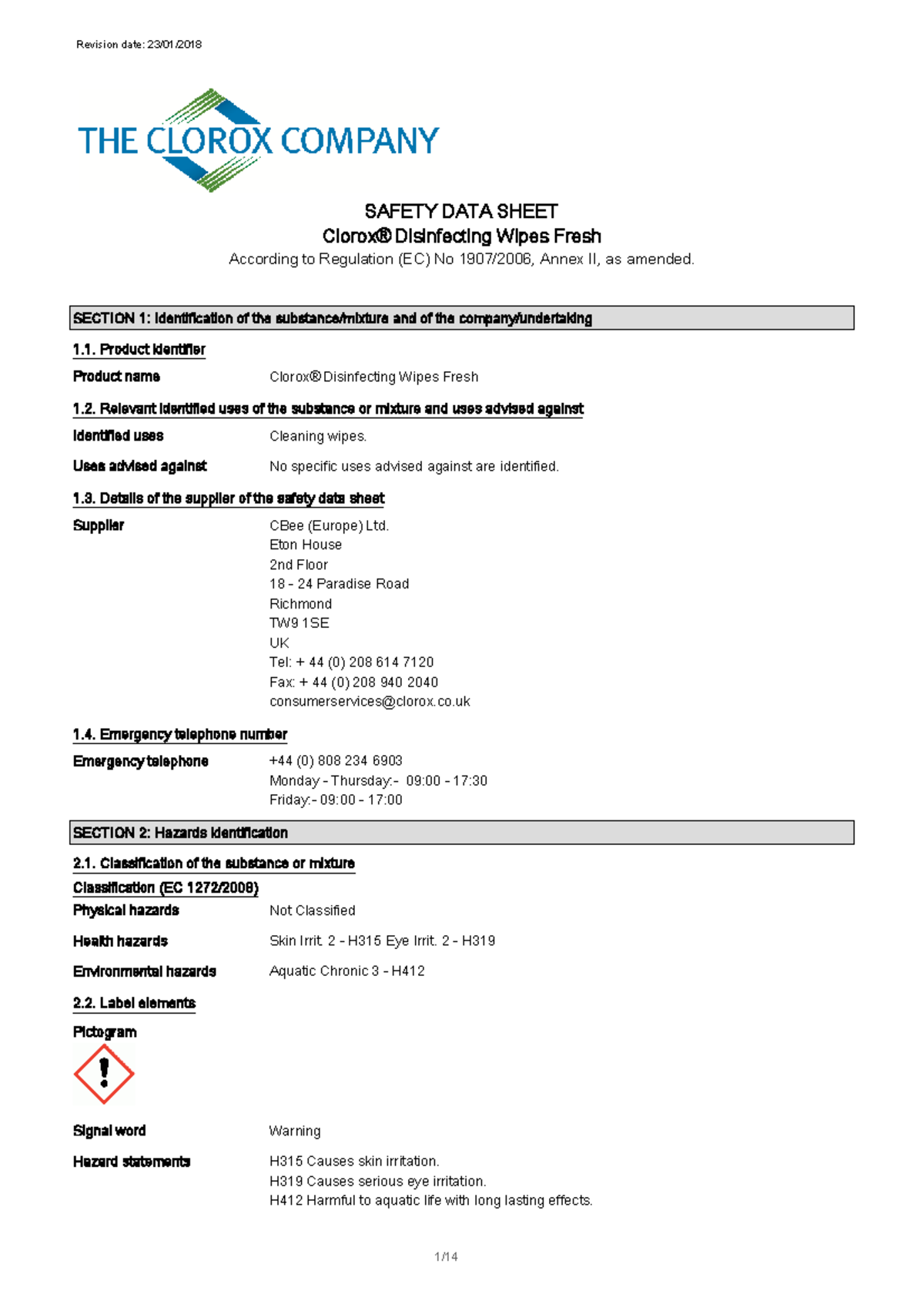 Clorox-disinfecting-wipes - SAFETY DATA SHEET Clorox® Disinfecting ...