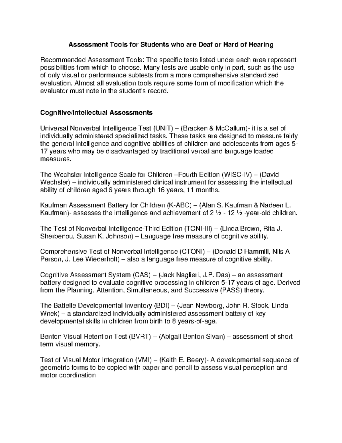 Assessment Tools children - Assessment Tools for Students who are Deaf ...