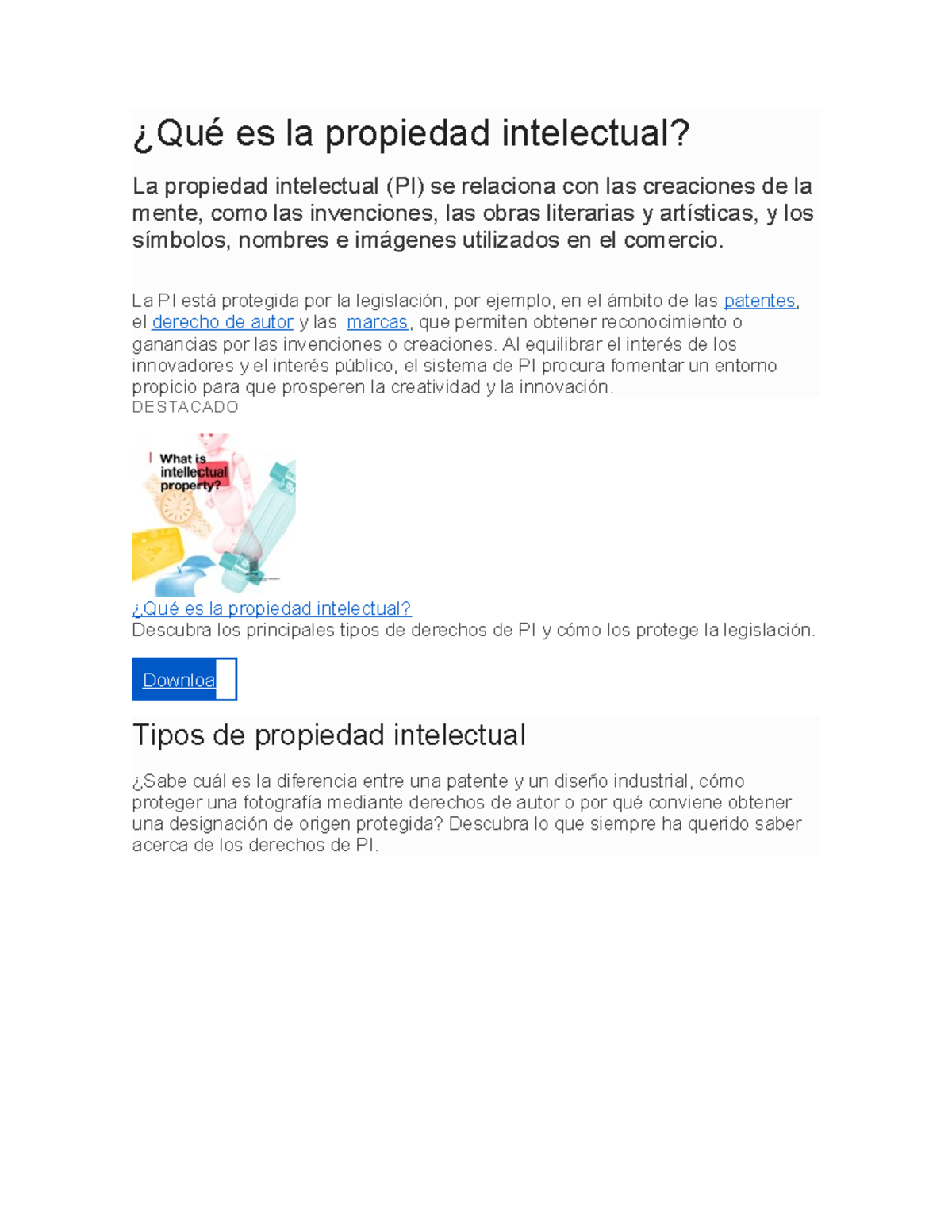 Qué es la propiedad intelectual - La PI está protegida por la legislación, por ejemplo, en el ...
