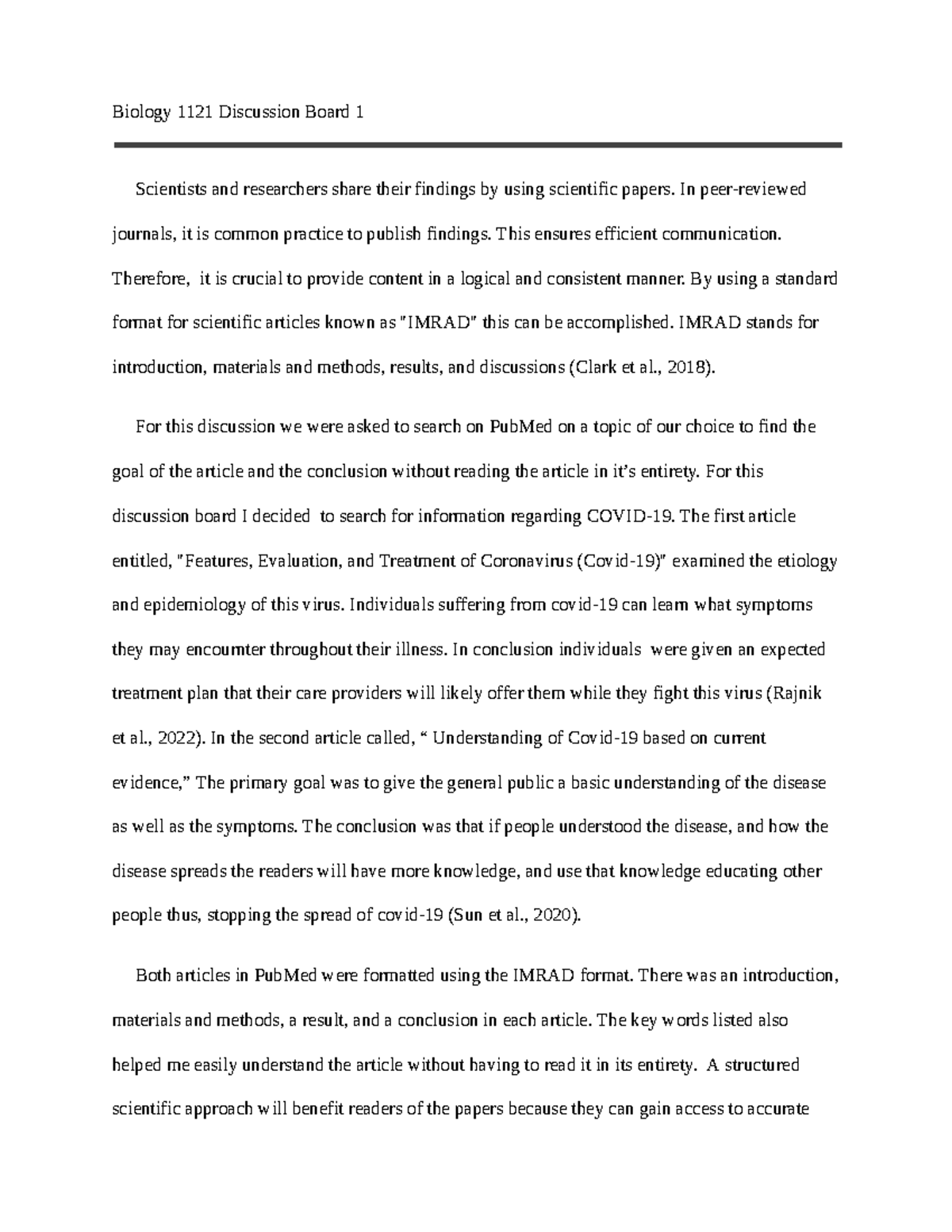 Biology 1121 Discussion Board Week 1 - Google Docs - Biology 1121 ...