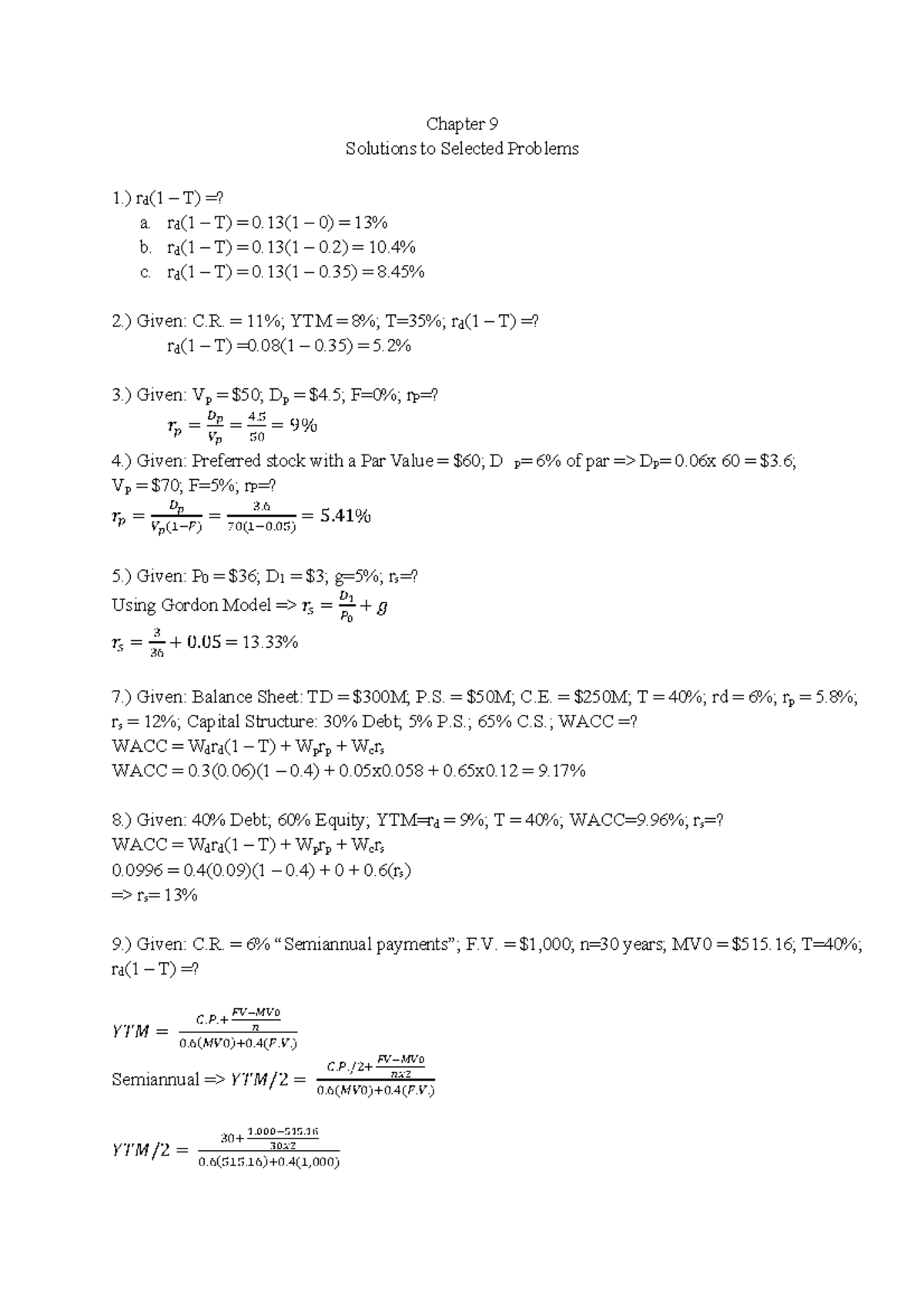 Chapter 9 Solutions to Selected Problems 2 - ) rd(1 – T) =? a. rd(1 – T ...