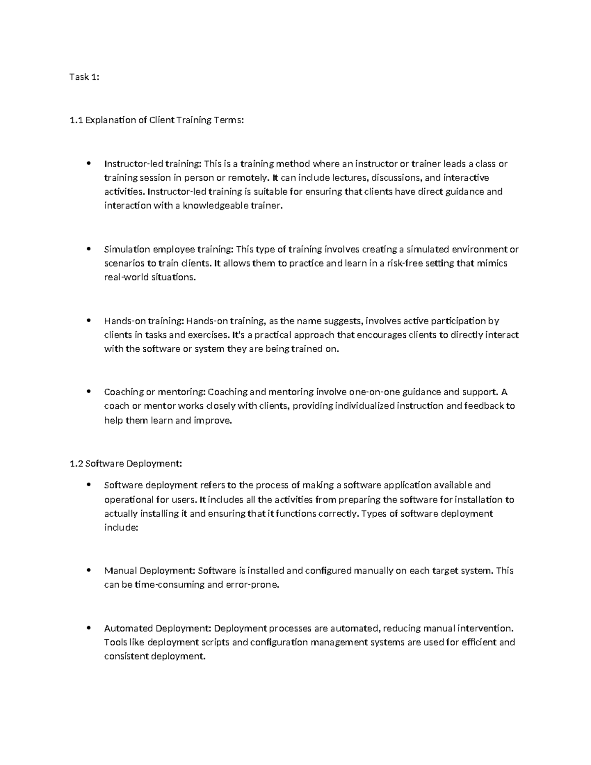 Self Study 7 - good - Task 1: 1 Explanation of Client Training Terms ...