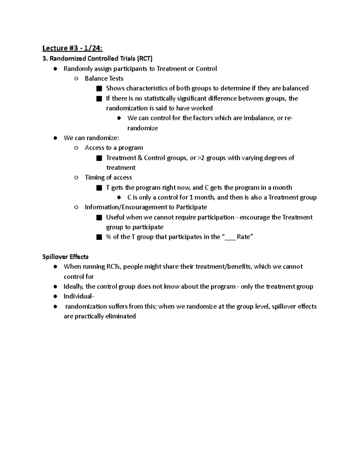 Lecture #3 Notes - Lecture #3 - 1/24: Randomized Controlled Trials (RCT ...