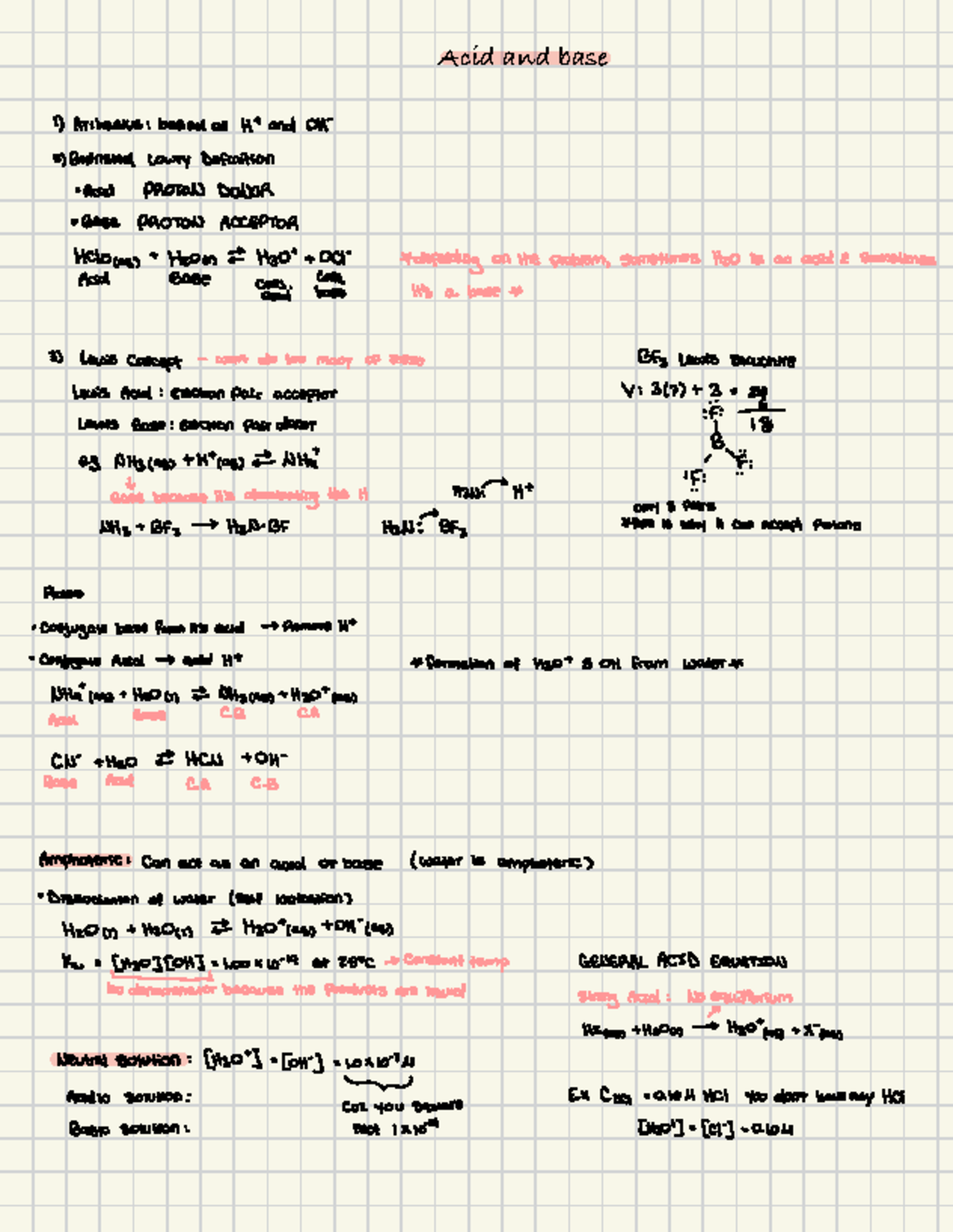 Chem Lecture Notes 2 - Acid and base 1) Arrhenius : based on H+ and off ...