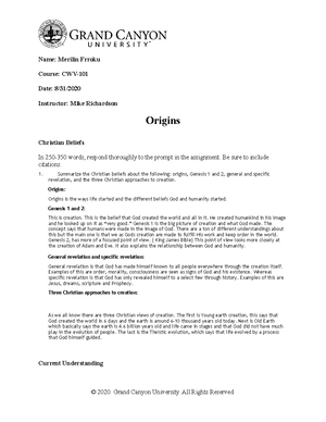 CWV-101-T2 Origins Assignment - Origins Name: Sean Turner Course: CWV ...