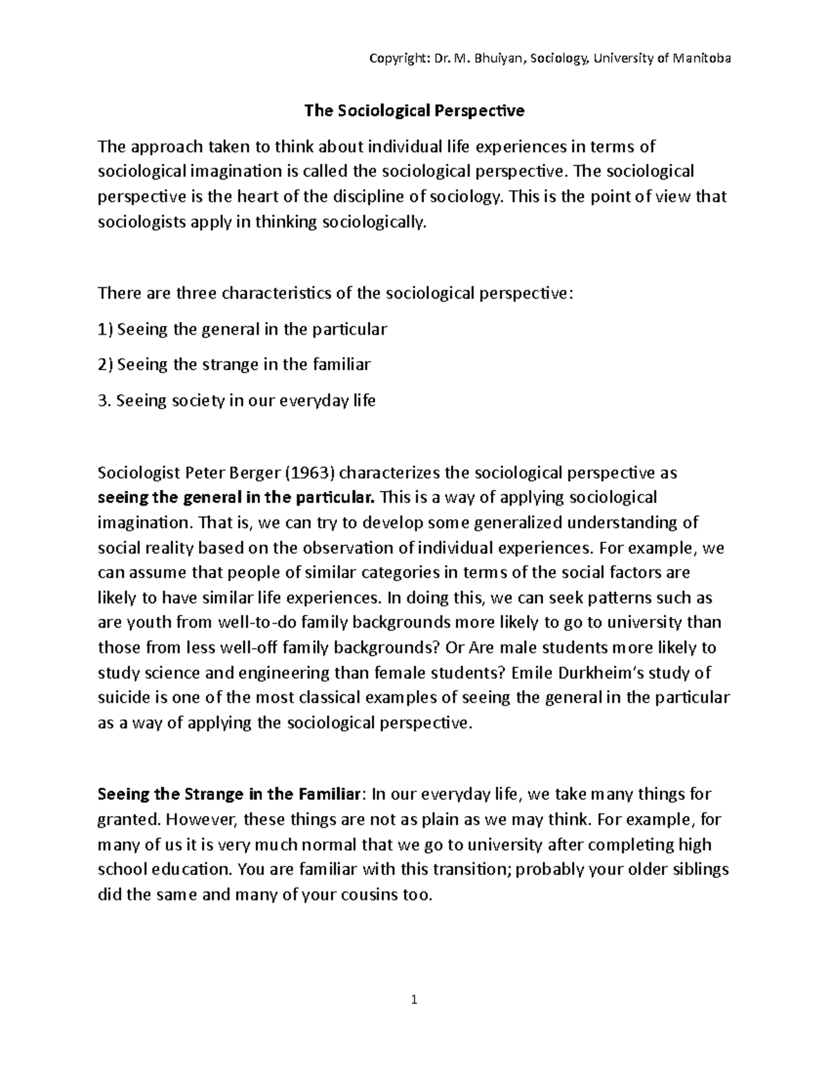 Script-video-The Sociological Perspective - Soc - 1000 A05 - U of M - Studocu