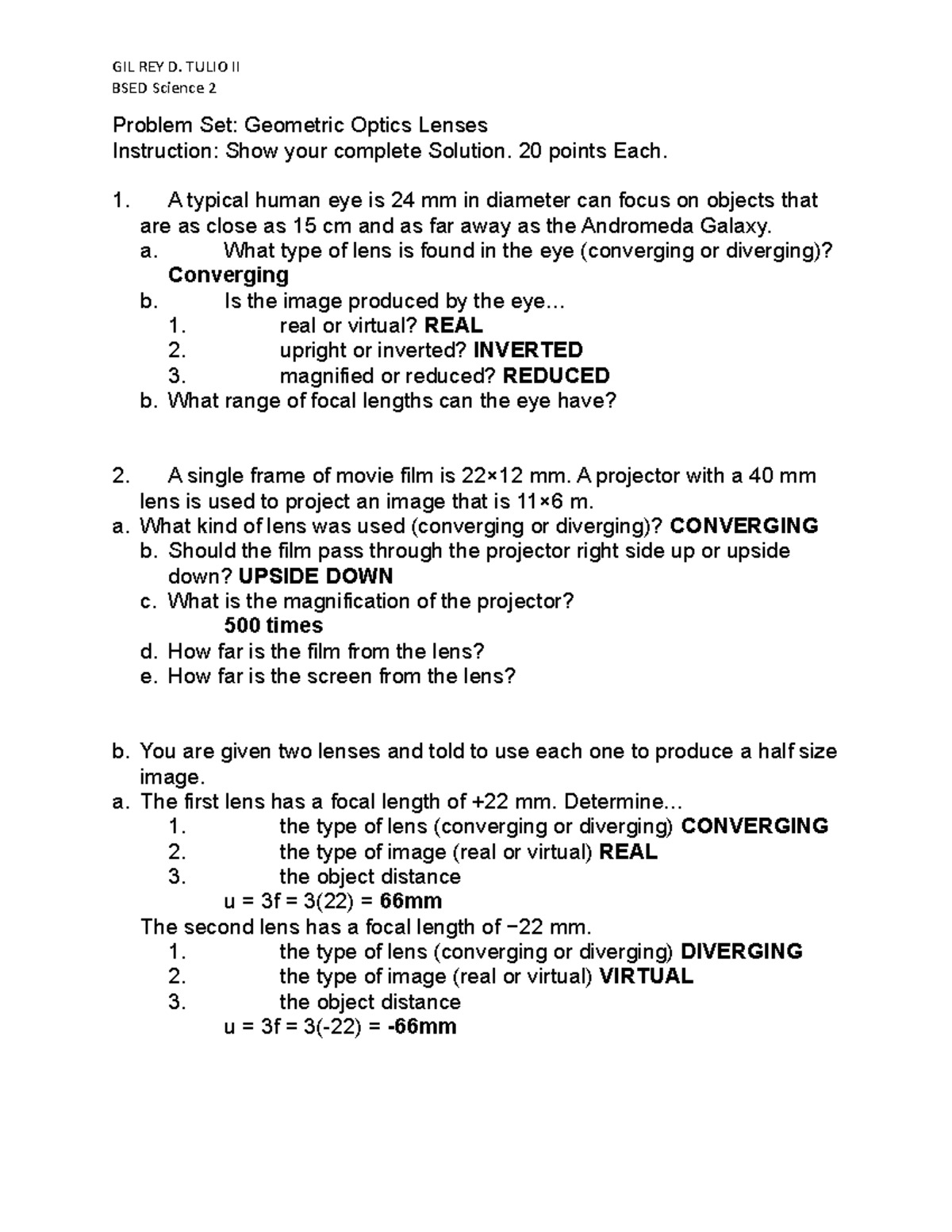 EDSCI 118 - Worksheet on Lenses - GIL REY D. TULIO II BSED Science 2 ...