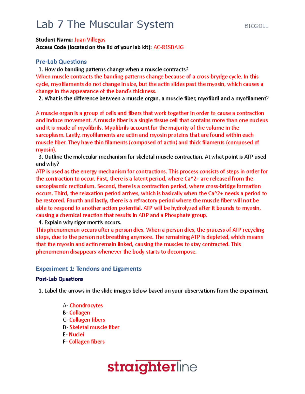 LAB 7 - Straighterline - Student Name: Juan Villegas Access Code ...