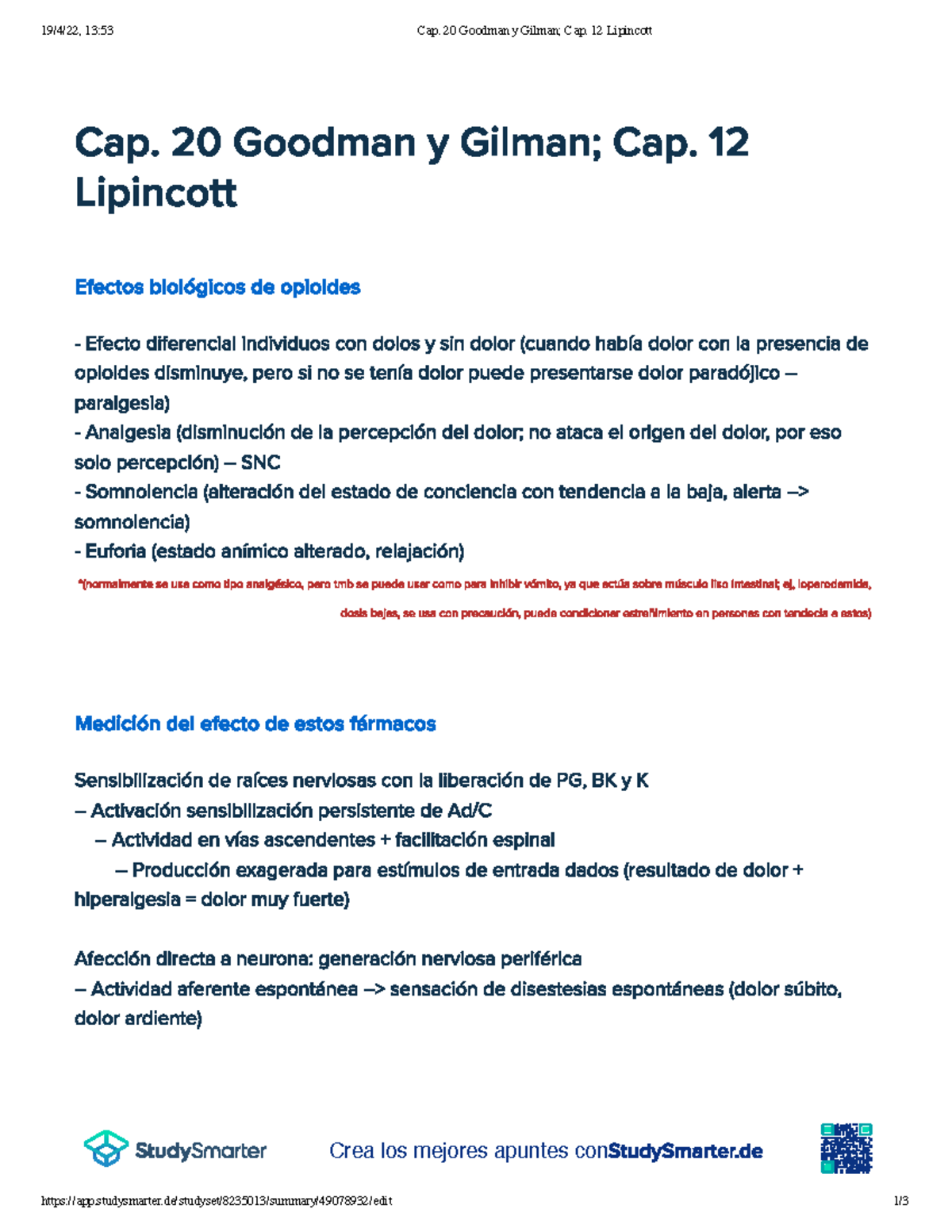 Opioides – Cap. 20 Goodman y Gilman; Cap. 12 Lipincott - Farmacología ...