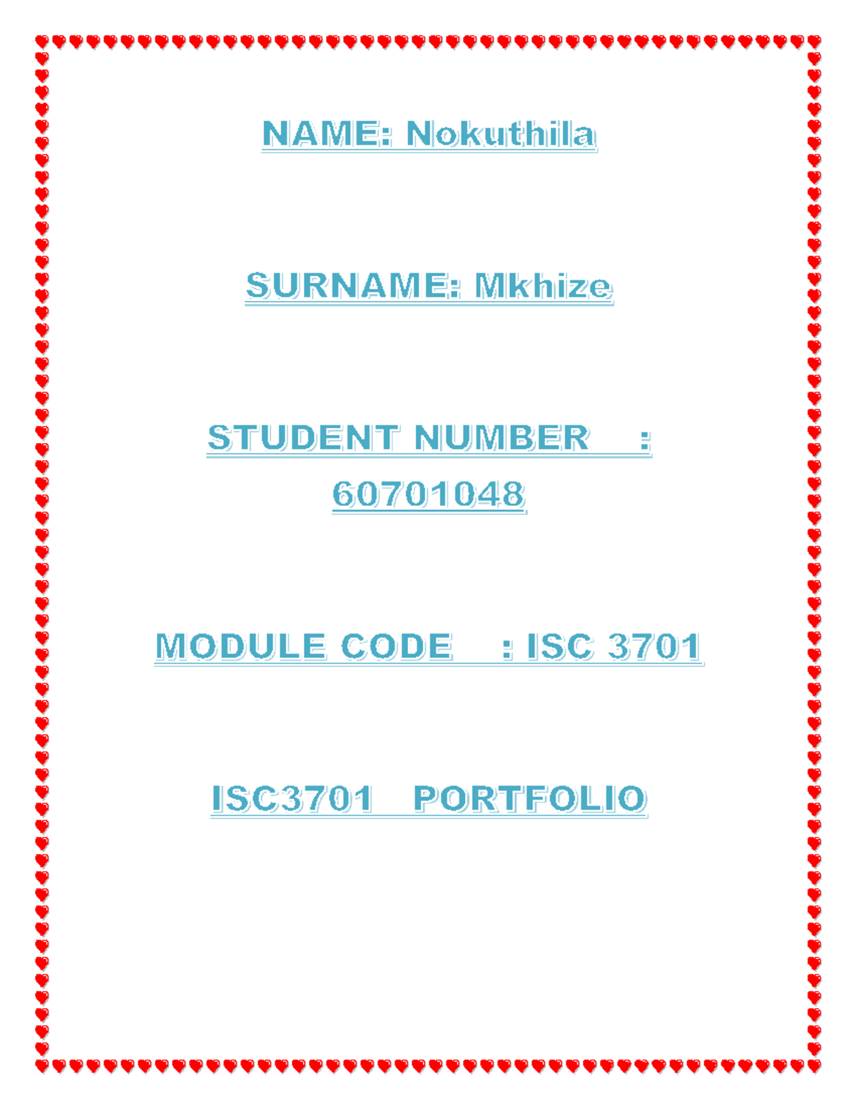 ISC3701 Assign. 04 Portfolio 2023 dudu mkhize - TABLE OF CONTENT Cover ...
