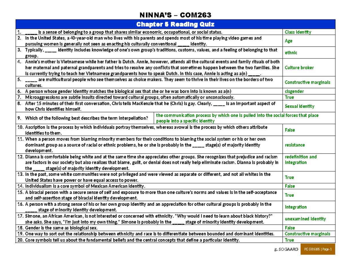 Reading Quiz Chapter 5 - NINNA’S – COM Chapter 5 Reading Quiz 1 ...