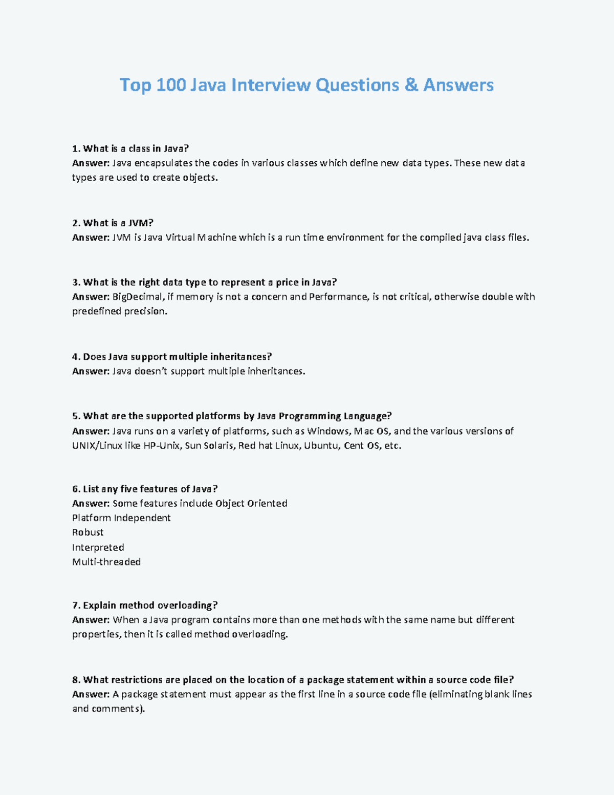 Java Interview Questions These New Data Types Are Used To Create Objects What Is A Jvm