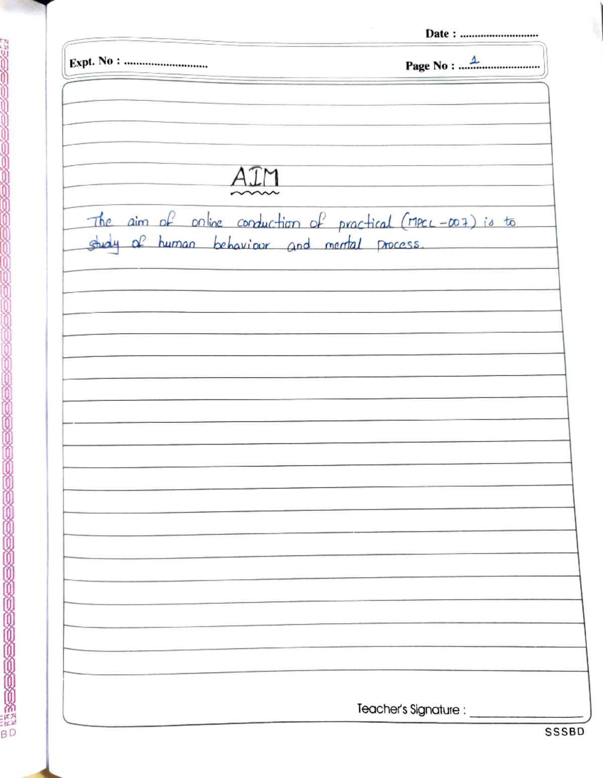 Mpc 007 - First year practical record - masters in psychology - Studocu