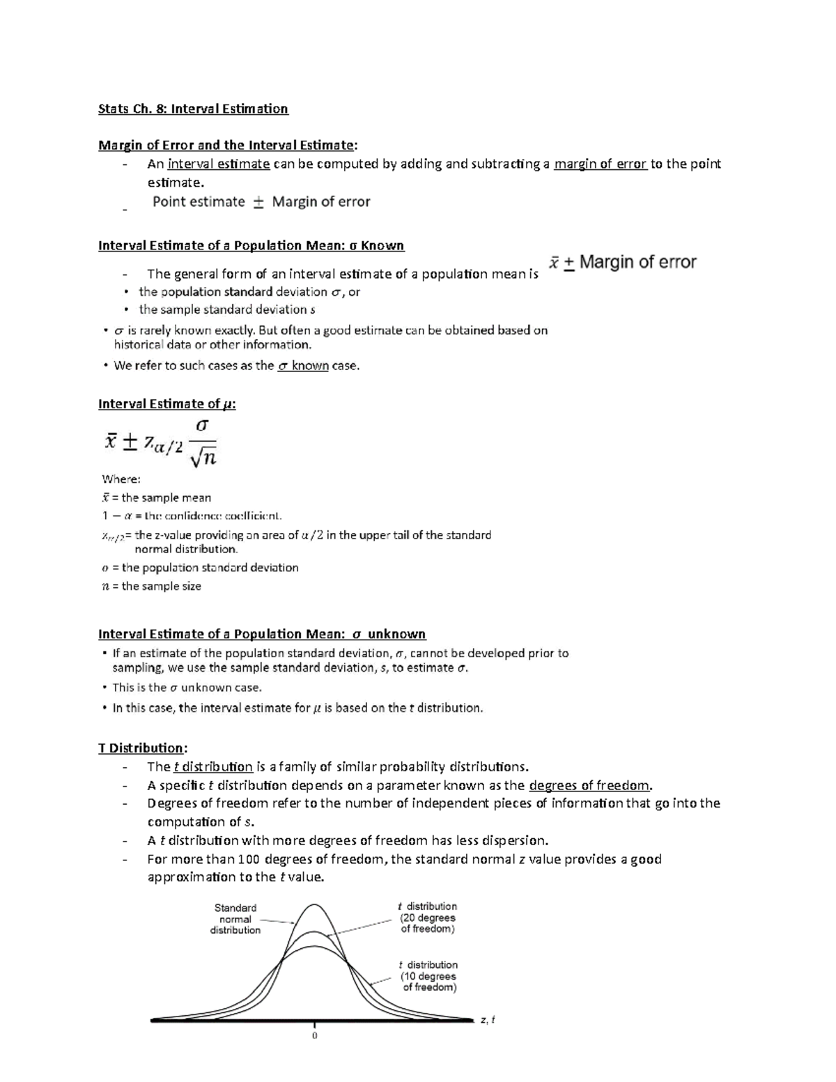 Business Stats Ch. 8 - Stats Ch. 8: Interval Estimation Margin of Error and the Interval ...